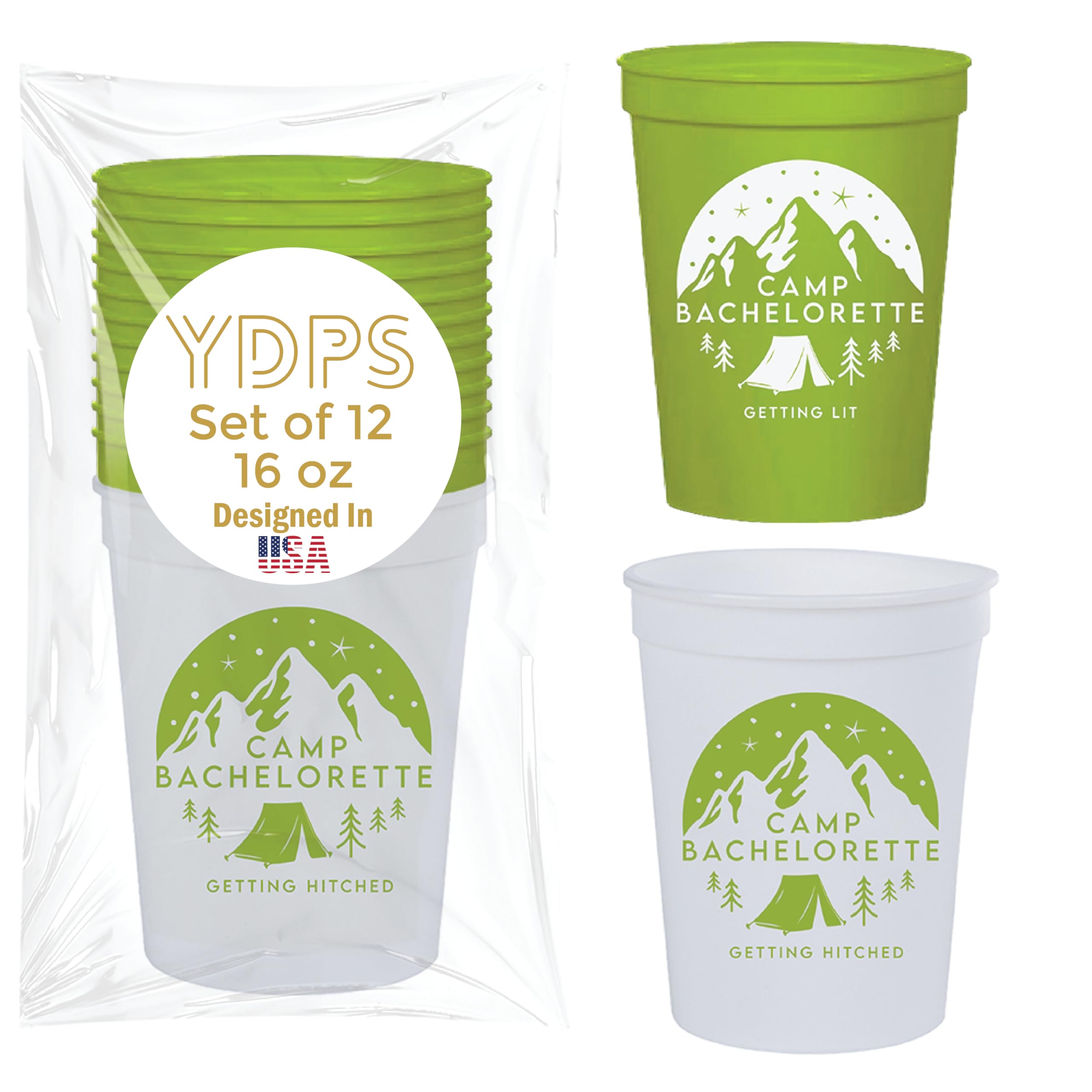 Camp Bachelorette Decorations, Bridal Party Gifts, 12 Pcs Bachelorette Cups, 1 Getting Hitched and 11 Getting Lit Bachelorette Party Cups, Camping Bachelorette Party Decorations