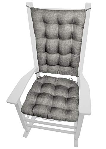 Barnett Home Decor Hayden Grey Rocking Chair Cushions - Size Standard - Latex Foam Filled Seat Pad and Back Rest Cushion - Machine Washable, Reversible, Linen Look (Gray)