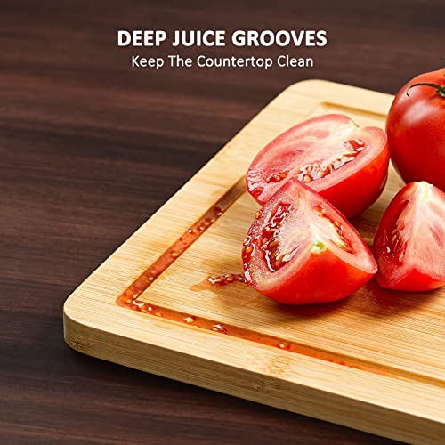 Bamboo Cutting Board Set, Wood Cutting Boards for Kitchen, Chopping Board Set with Juice Groove, Heavy Duty Charcuterie Boards for Meat (Butcher Block) Cheese, Large Cutting Boards (5-Pieces)