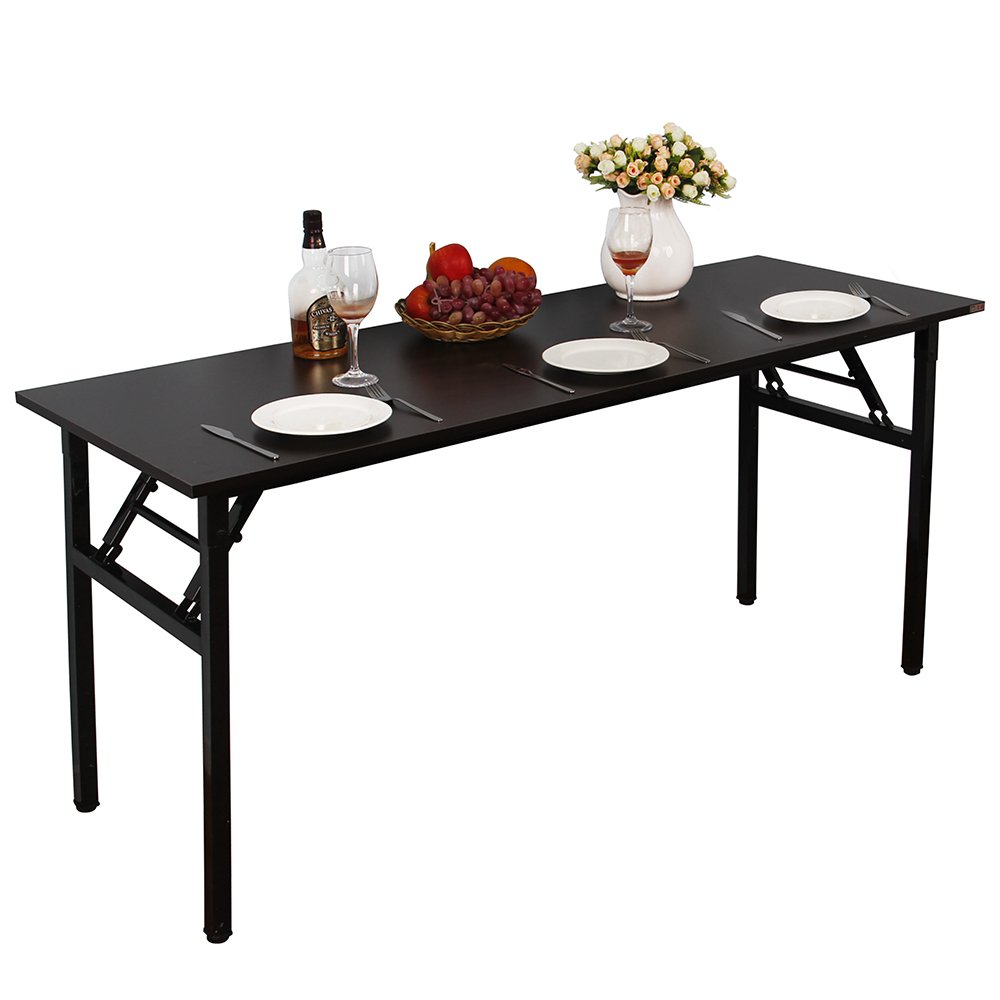 SDHYL Folding Desk, 60inch No Assembly Folding Desks for Small Spaces Sturdy Computer Desk, Functional Home Office Desks, Study Writing Desk Office Table Workstation for Home Office, Black