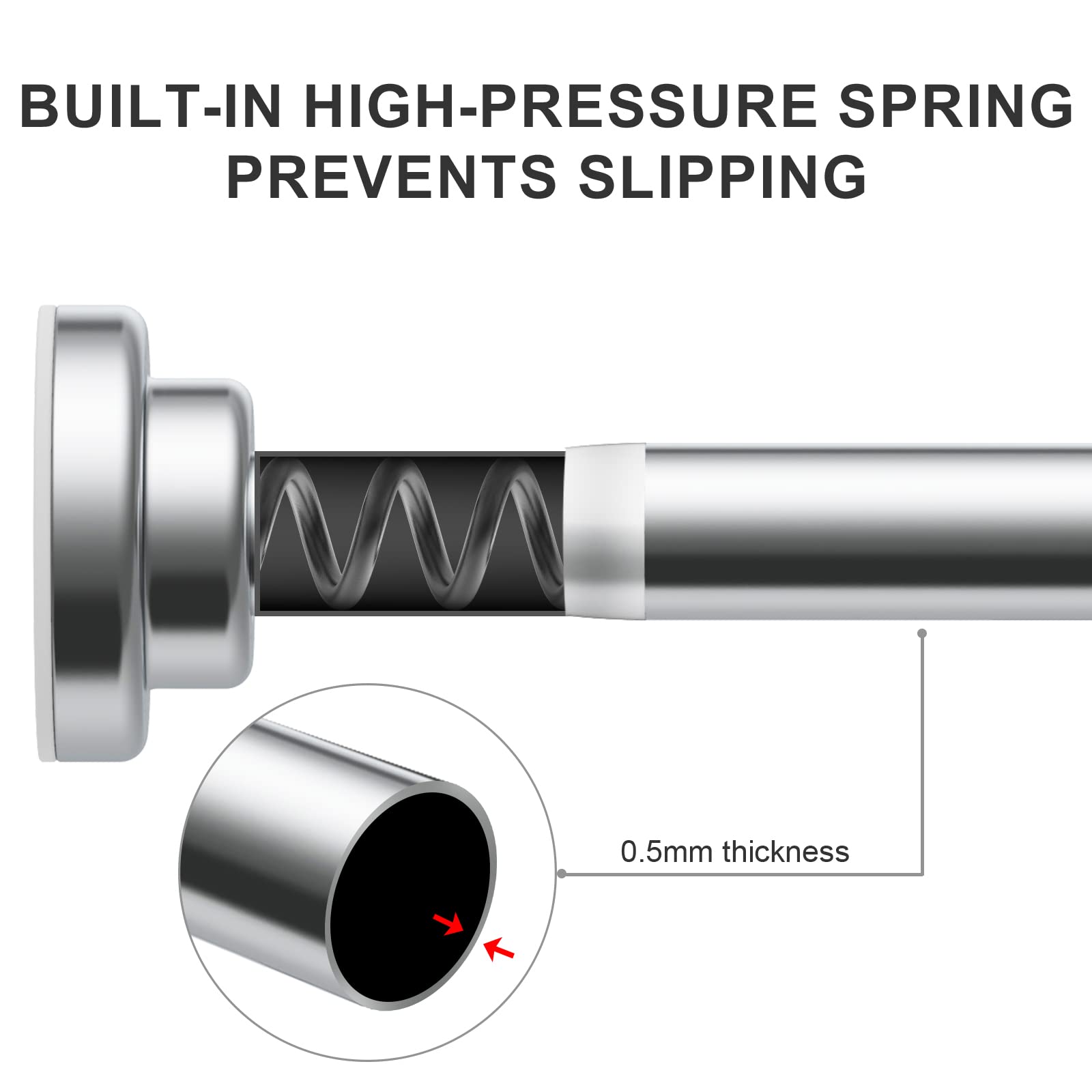 Ausemku Shower Tension Rod - 40-72 Inch Never Rust Non-Slip Spring Tension Use Bathroom Kitchen
