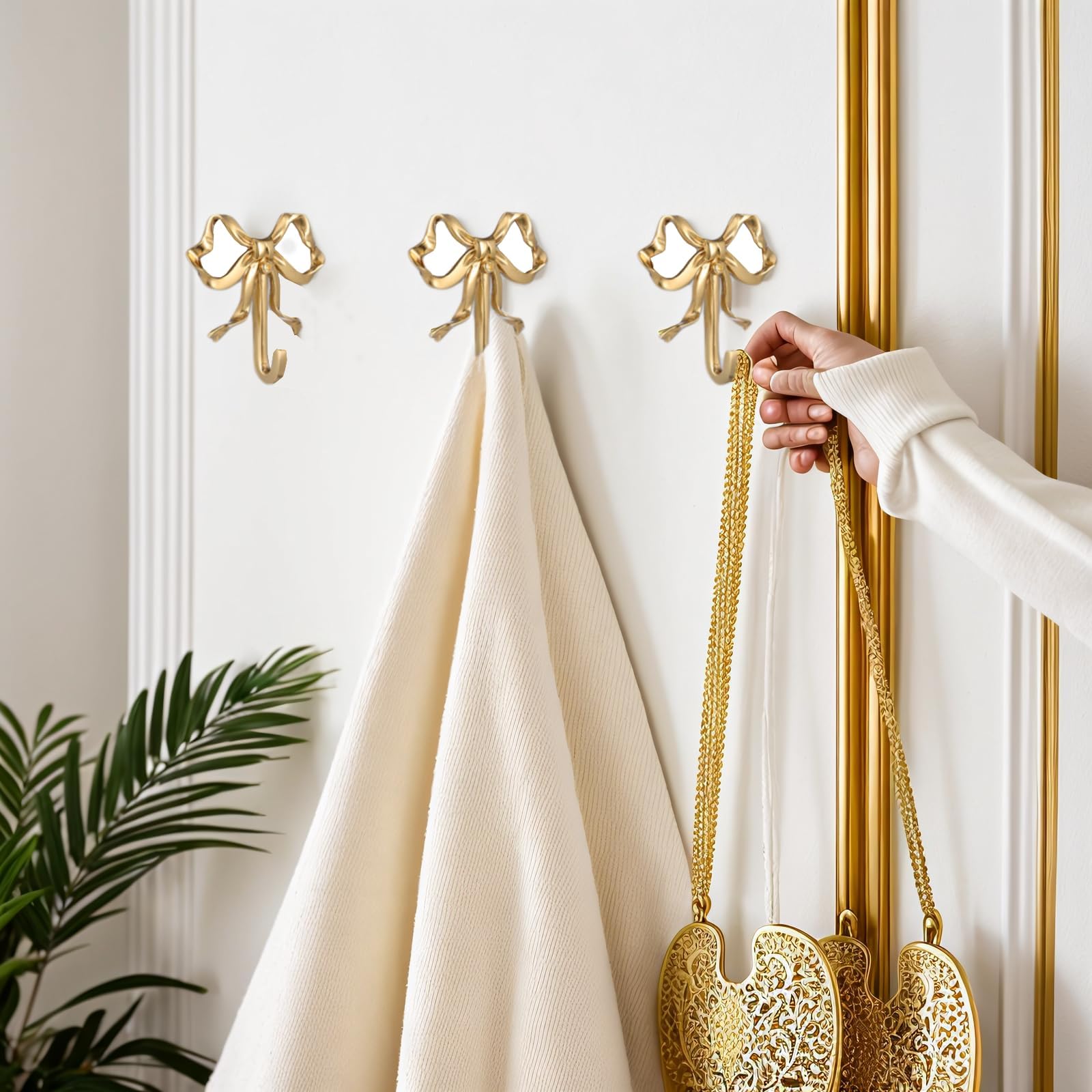 Bow Hook for Wall Decorative Bowknot Hook Gold Coat Hooks Wall Peg Hook Bow Hanging Hook Towel Hook Brass Bow Hook for Home (3.62X3.54X0.79in,Gold)