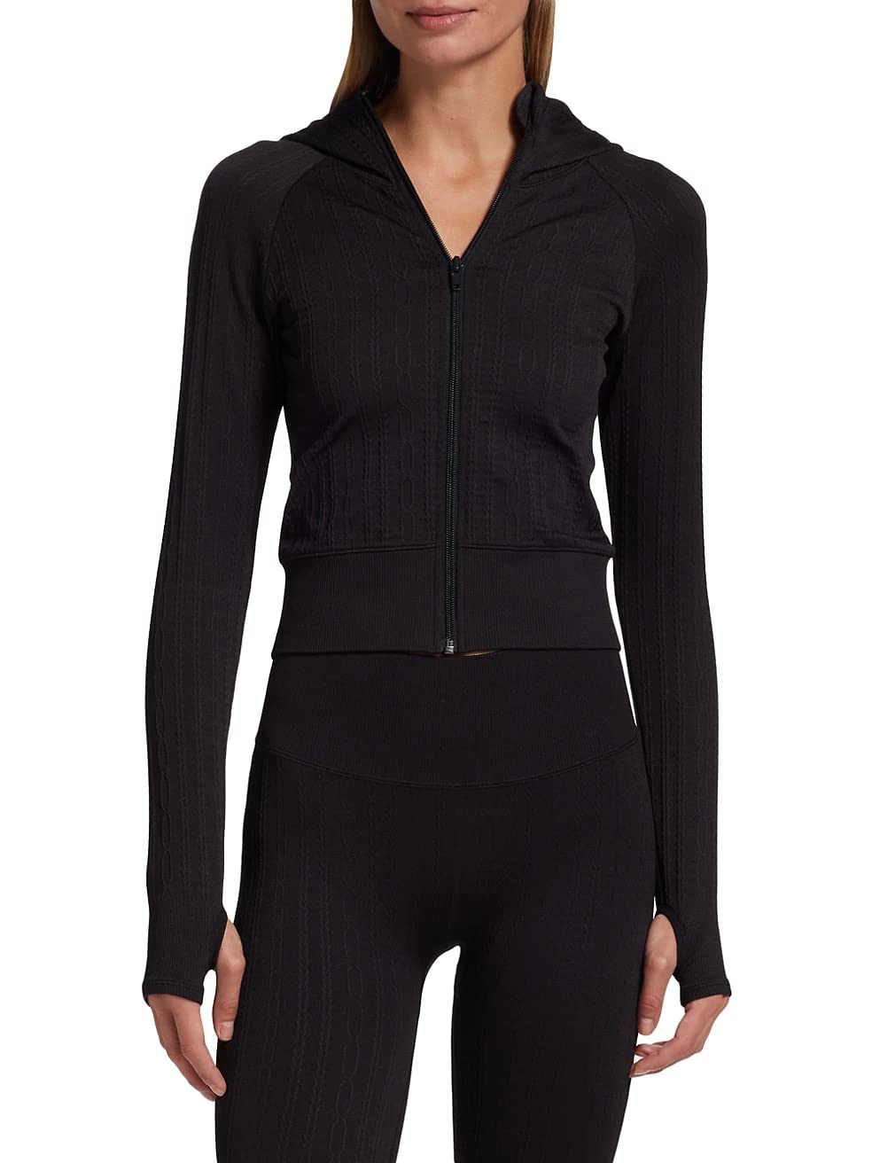 Alo Yoga Women's Seamless Cable Knit Jacket (as1, alpha, x_s, regular, regular, Black)