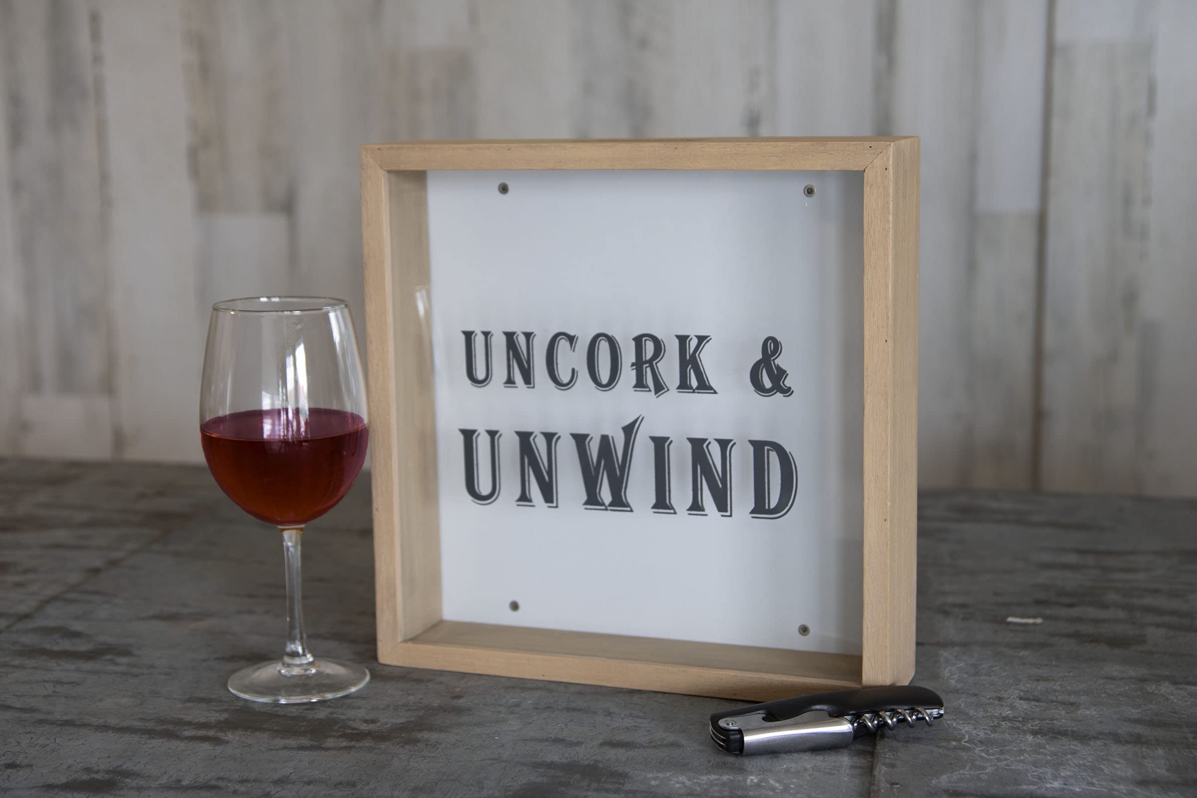 Foreside Home & Garden Uncork & Unwind Wooden Cork Holder Shadow Box, Brown
