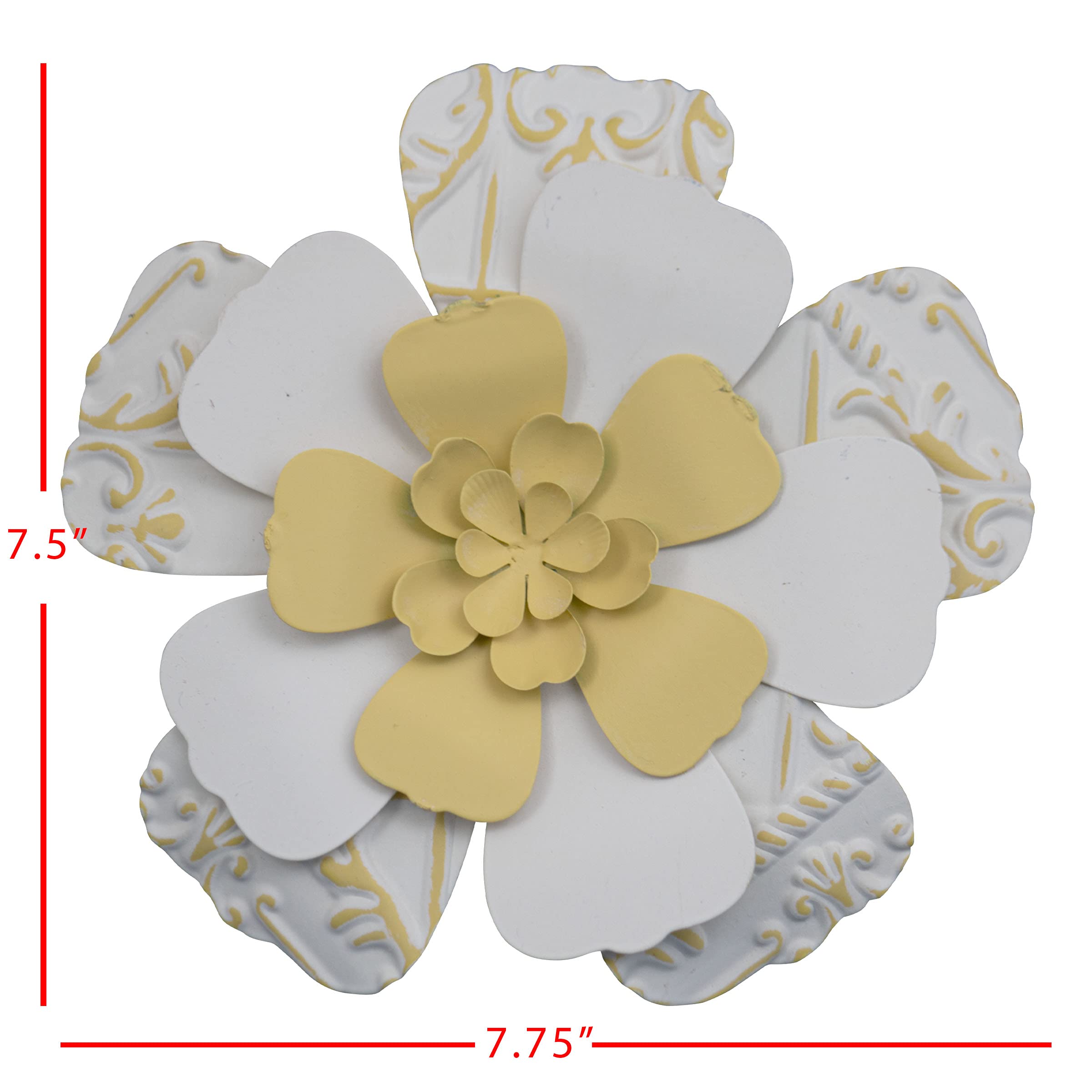Foreside Home & Garden 7.75 x 7.5 inch White and Yellow Metal Layered Flower Wall Décor FDDD10143, Multi