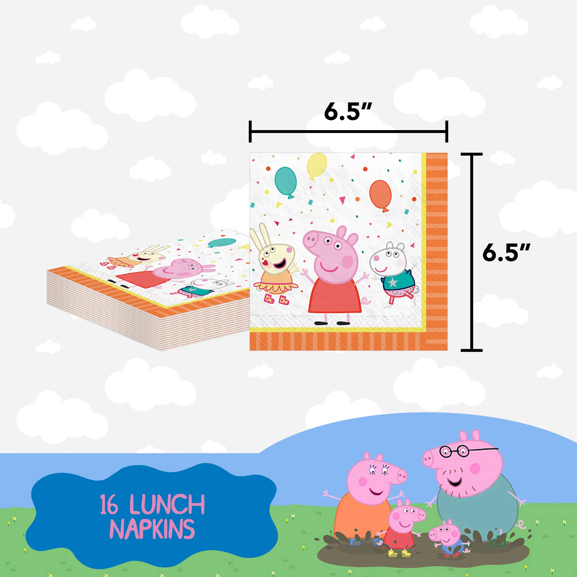 Amscan Peppa Pig Dinnerware Party Bundle for 16 Guests - Dinner Plates 9" and Luncheon Napkins 6.5" - Birthday Decorations for Table, Toddler Girl Supply Set