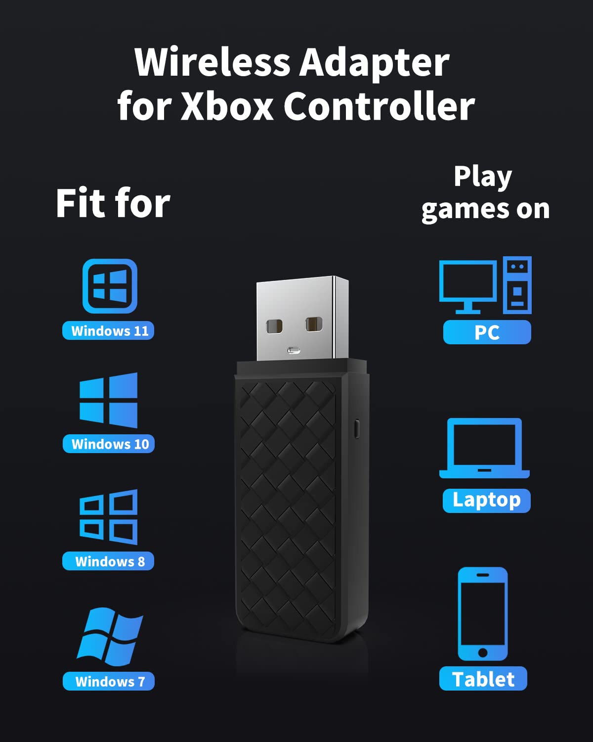 AOJAKI Wireless Adapter for Xbox One, Gamepad Computer PC Receiver Adapter Compatible with Xbox One, One S, One X, Elite 1, Elite 2 Controller, Suitable for PC, Laptops, Tablets, Windows 7 8 10 11.