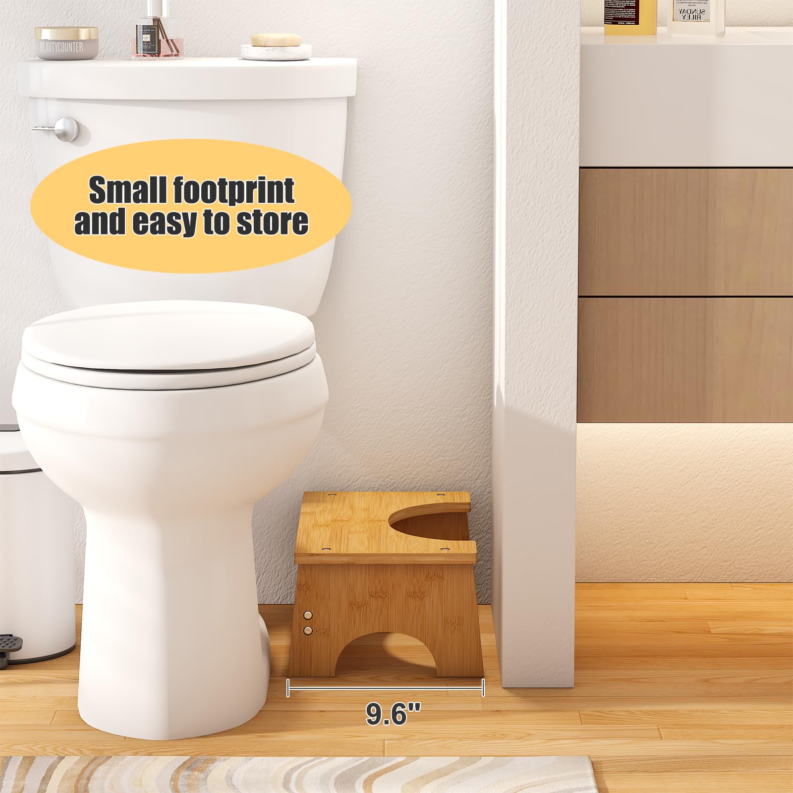 Bamboo Toilet Stool Poop Stool for Adults, Step Stool,Poop Stool for Bathroom, Waterproof and Non Slip Squat Stool Adult Bamboo Toilet Stool (6.7ββH)