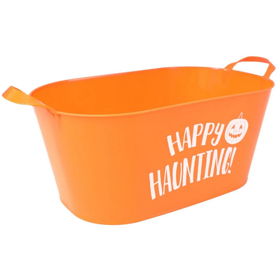 Be Ware Black Oval Bucket with Handle Sentiment Plastic Buckets Handles Gifts Gift Baskets Storage Organizer Containers Party Favor Halloween Holiday Themed Plastic Buckets Decorations