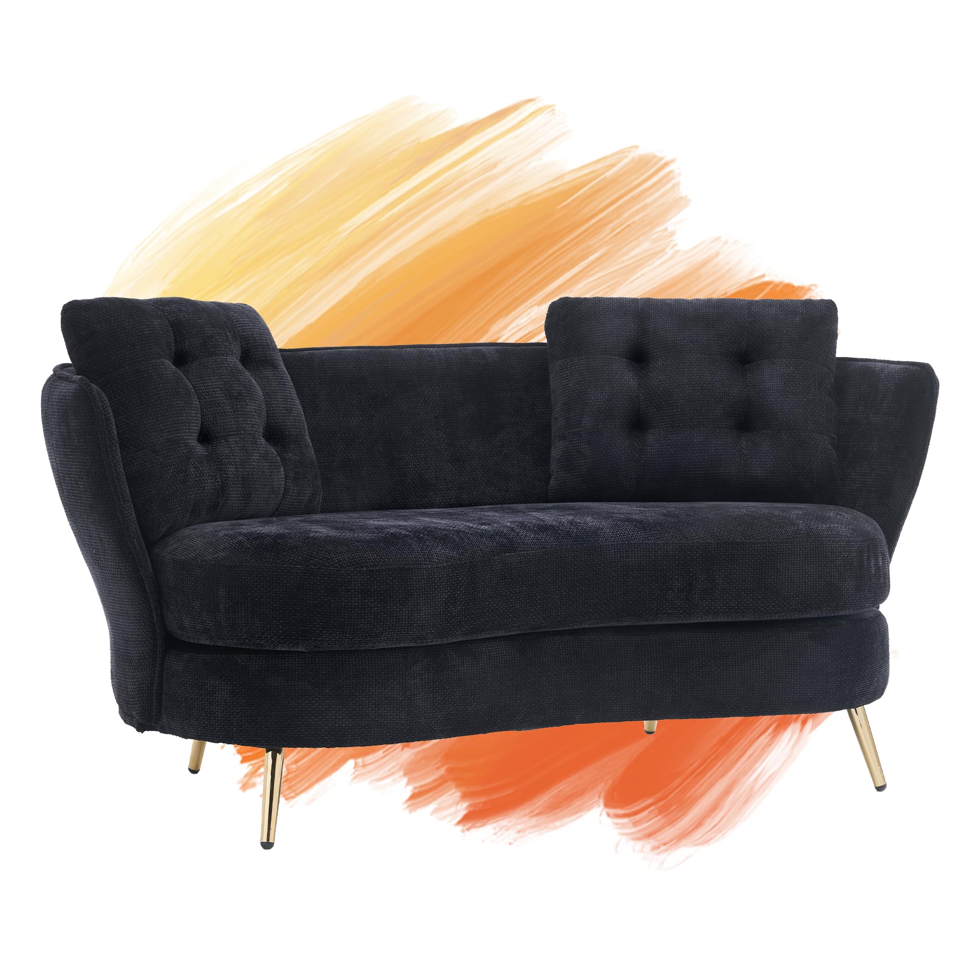 Modern Tufted Velvet Loveseat,Futon Club Two Seater Sofa,Compact Living Room Studio,Office,Dormitory,Breathable Spring Small Sofa For Entertainment Room Suitable For Living Room & Bedroom (Black)