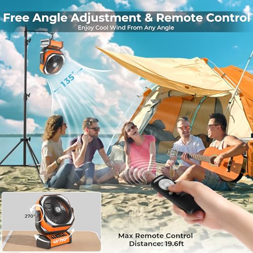 Camping Fan with LED Lantern, 20000mAh Rechargeable Battery Fan, Max 112Hrs Running,9 Speeds, Digital Display,4 Timer,Auto-Oscillating Table Fan with Remote & Hook for Camping, Power Outage, Hurricane