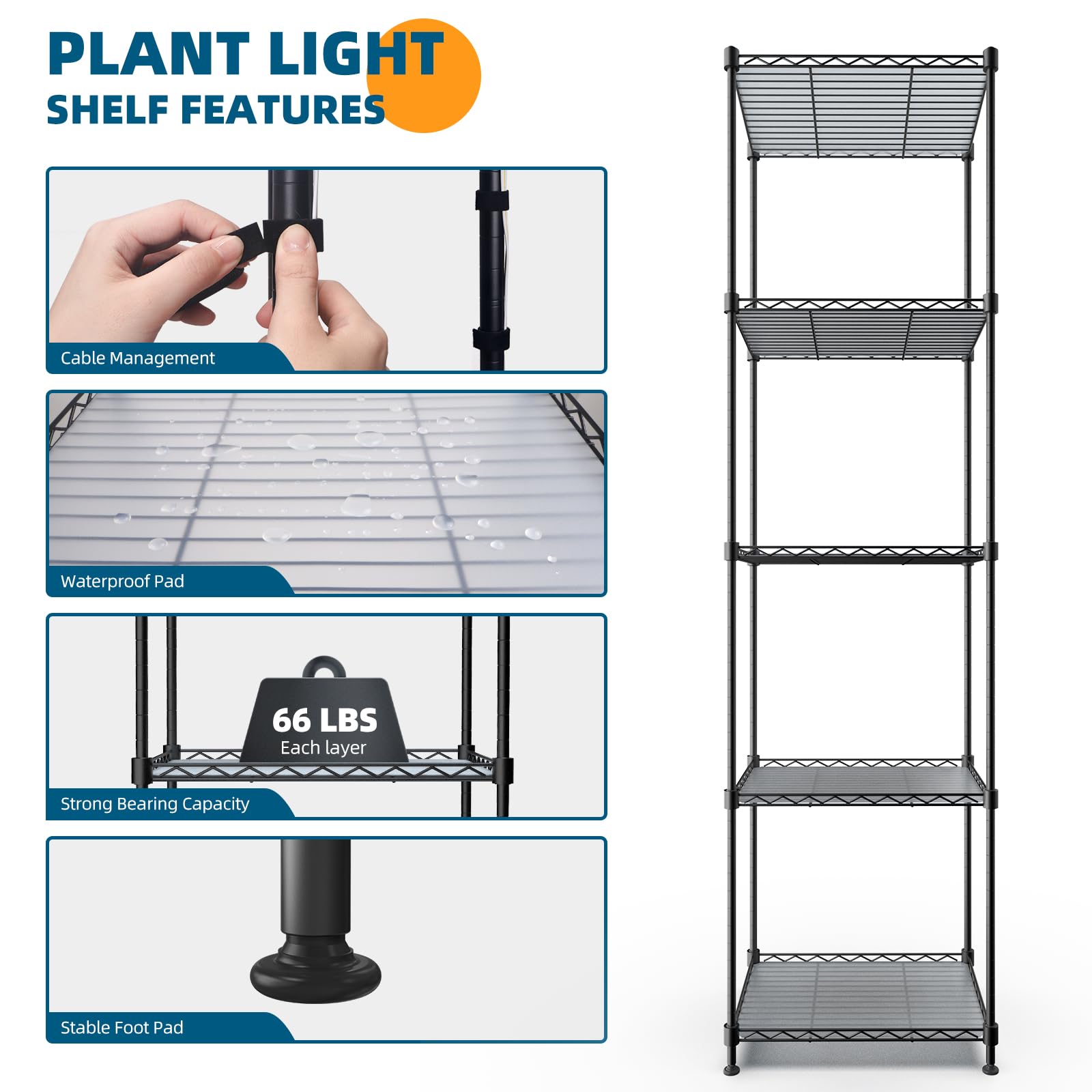 Barrina Plant Shelf with Grow Light, 5-Tier Plant Stand with 40W Ultra-Thin Grow Light Panel for Hydroponics, Seedlings, Succulents, Veg, Flowers & More, Timer Switch, 15.7" L x 11.8" W x 59.1" H