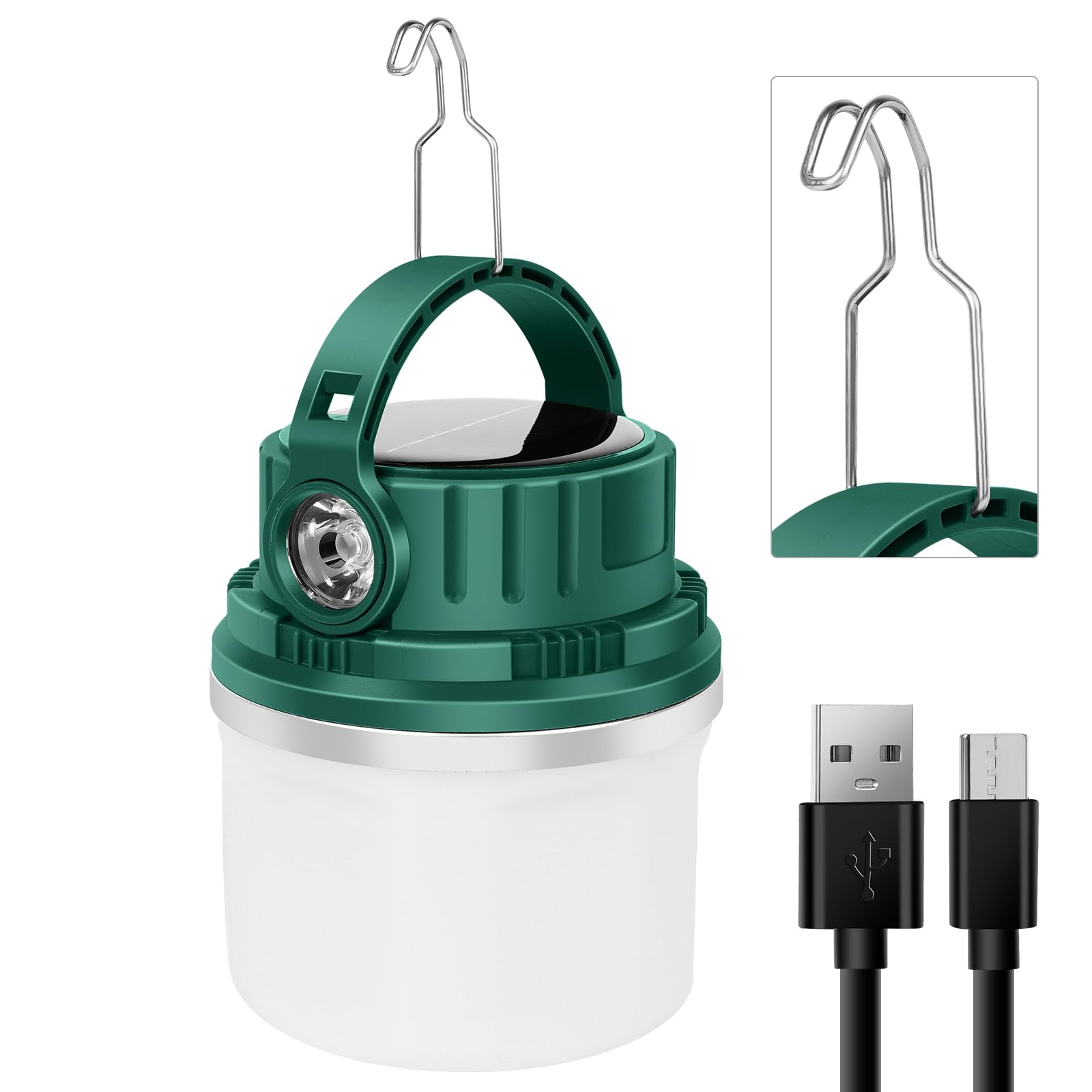 Camping Lanterns Solar Power Rechargeable USB Chargeable Mini Portable Light Flashlight for Emergency,5500 mAh Large Capacity Rechargeable Battery,Hurricane, Outdoor,Power Outage, Hiking(Green)