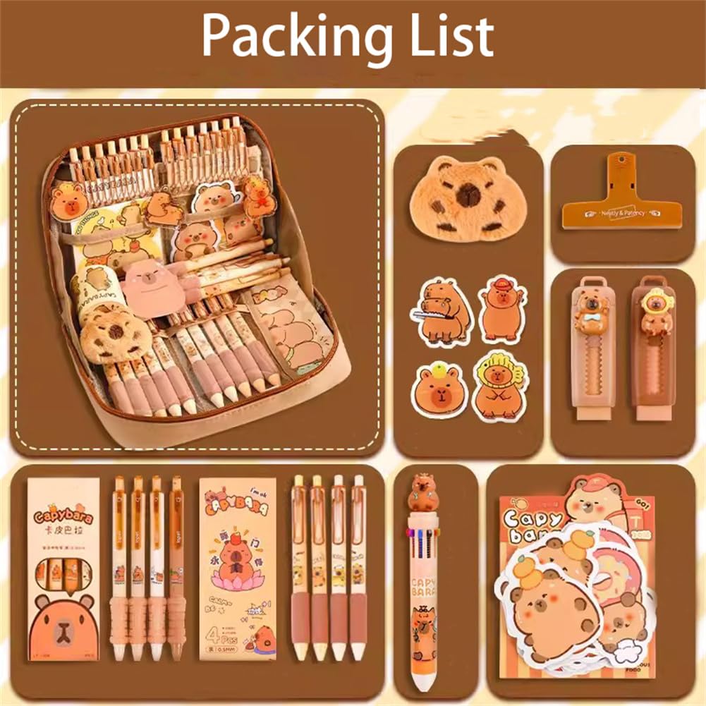 Capybara Pencil Case, Cute Capybara Pencil Case with 12 Compartments, Large Capacity Kawaii Pencil Case, 90° Wide Opening Mouth Pencil Pouch (Brown)