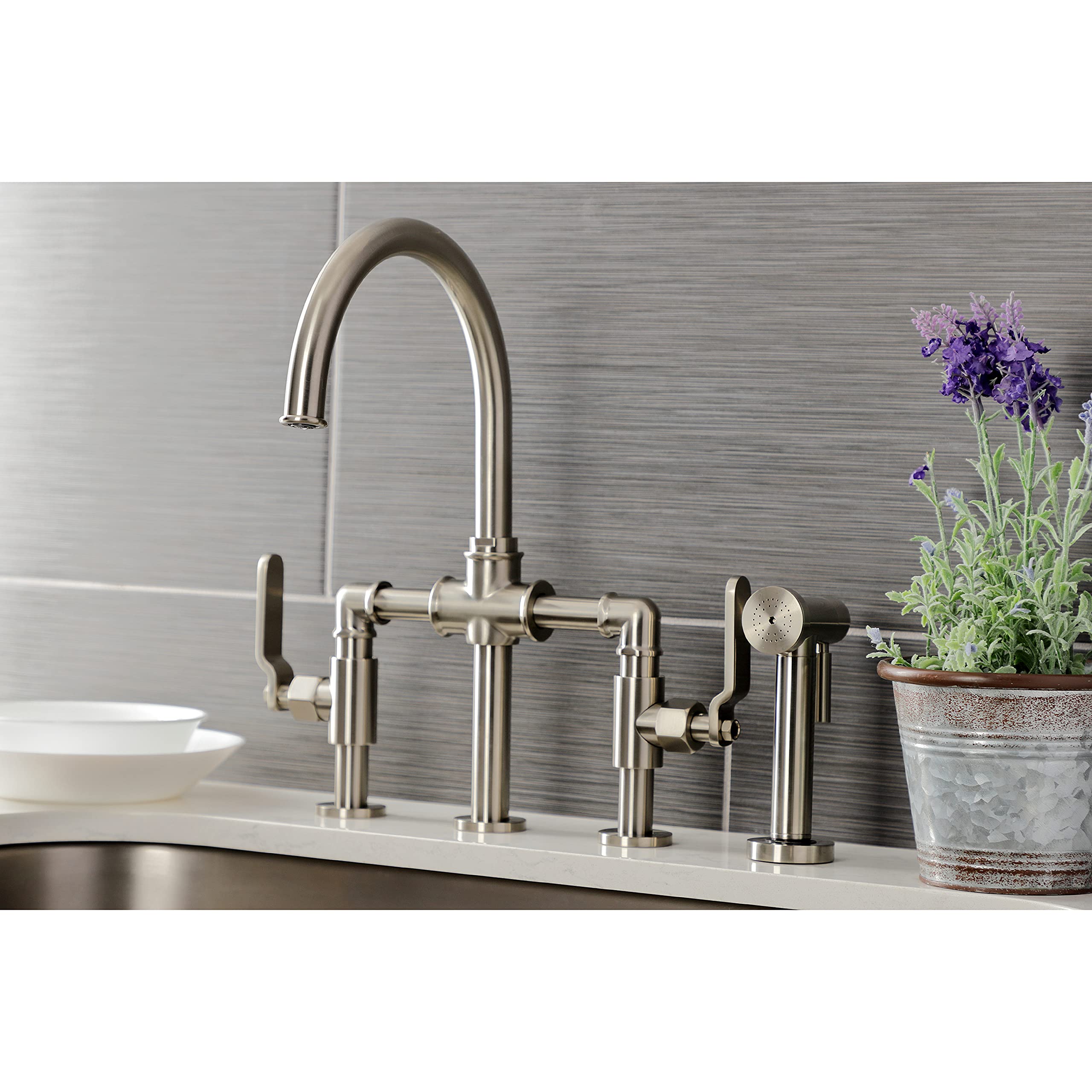 Kingston Brass KS2338KL Whitaker Bridge Kitchen Faucet, Brushed Nickel