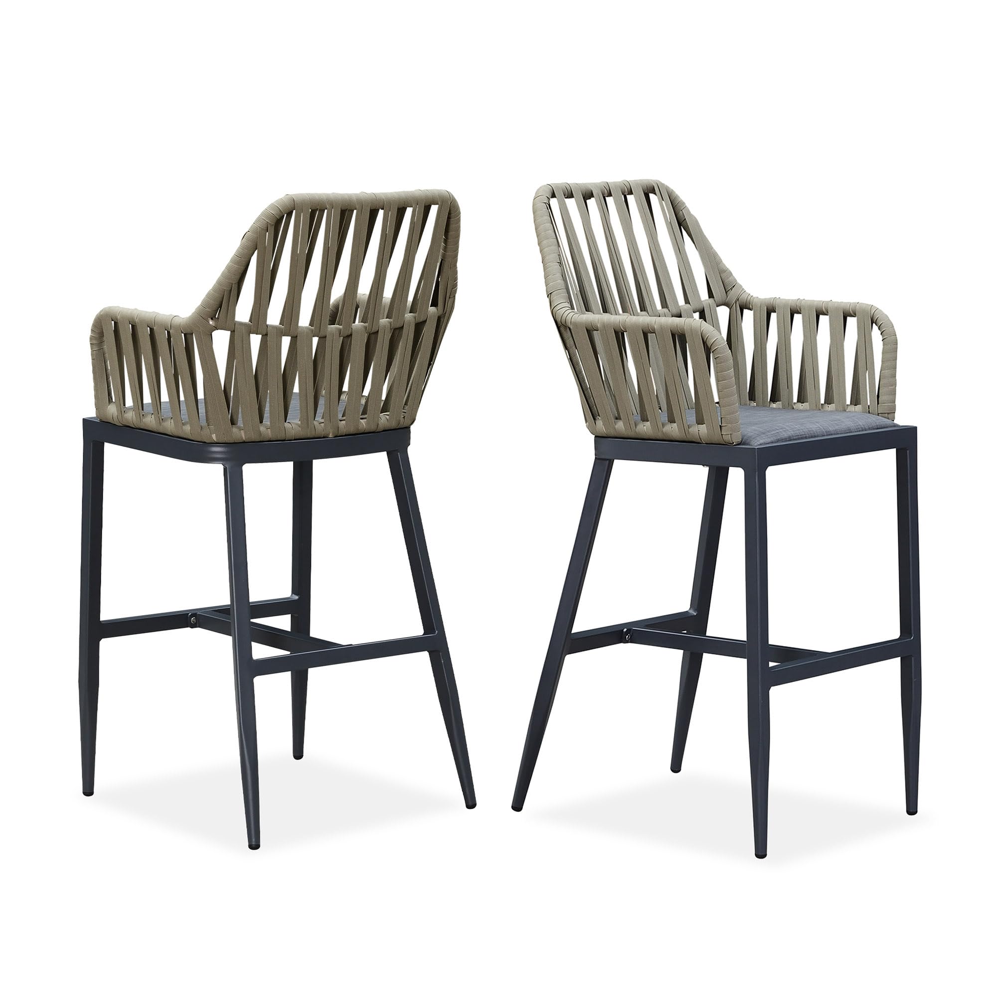 PURPLE LEAF Bar Stool Set of 2 Bar Height Stools with Back Modern Bar Chairs Wicker Woven Tall Barstools Dark Grey Bar Stool Chairs