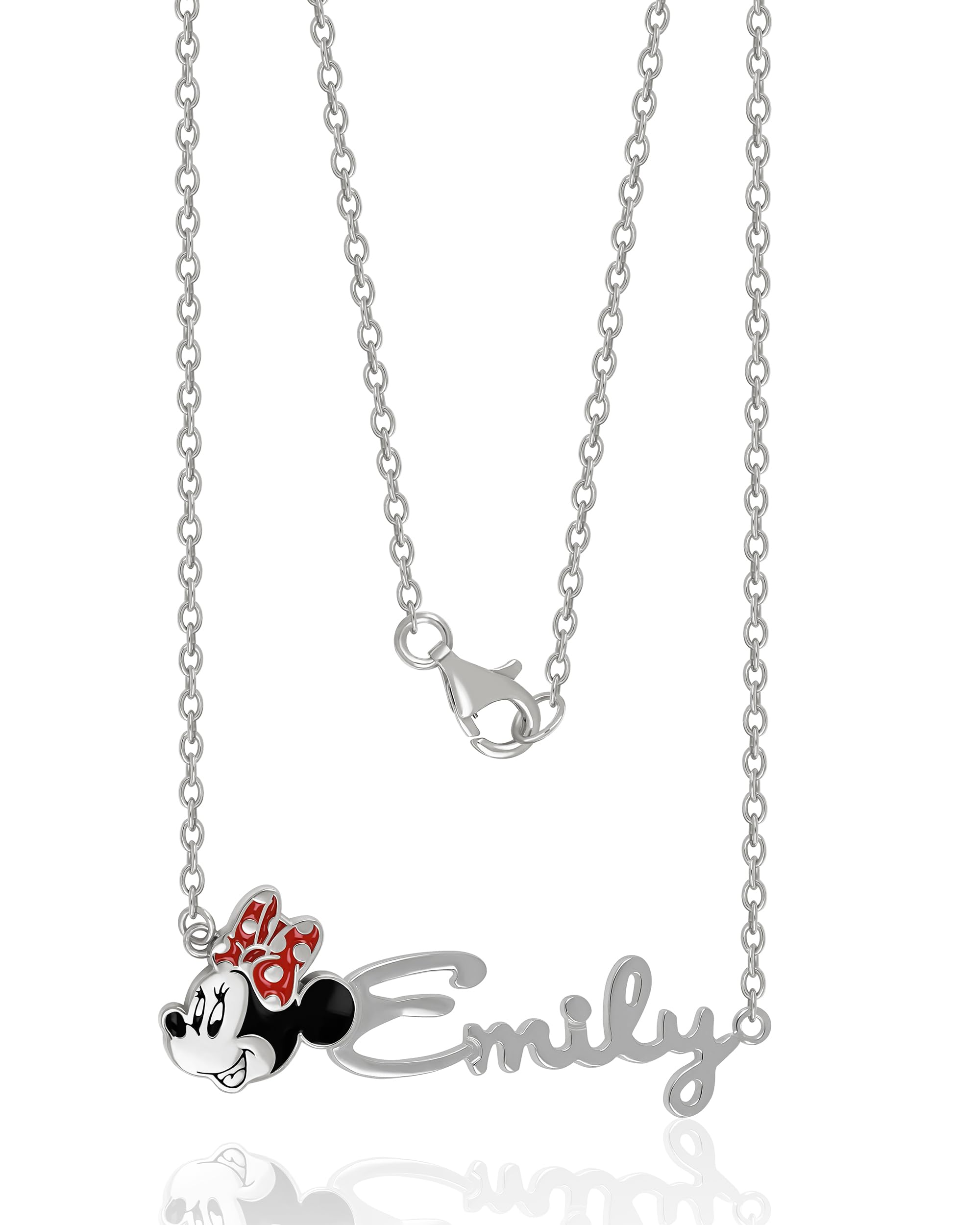 Disney Minnie Mouse Custom Name Necklace - Sterling Silver Name Necklace Personalized, Minnie Mouse Face