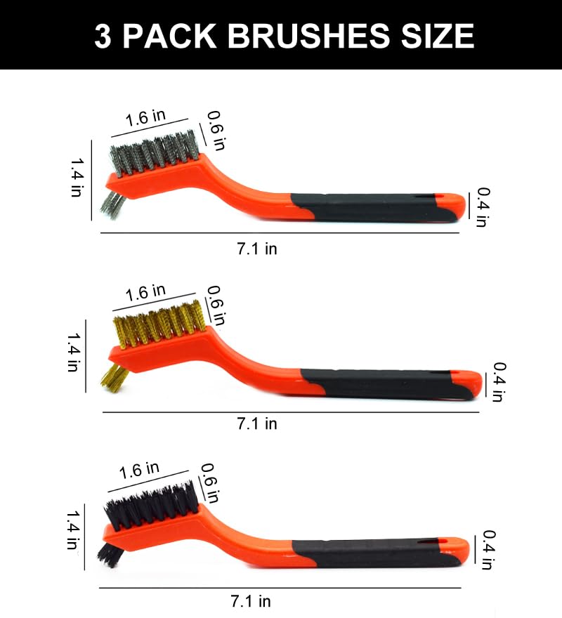 Rust Remover Brass Brush, 3 Pack Small Wire Brush Brass Wire Brush, Brass Brushes for Cleaning, Brass Brush Tool Rust Remover for Metal (Brass Steel Nylon Red)