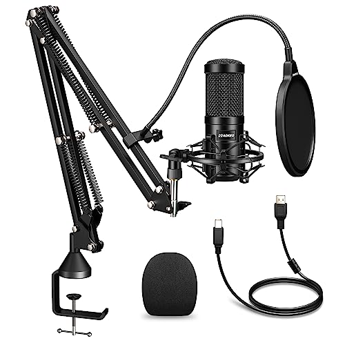 Aokeo USB Condenser Microphone, PC Microphone for Podcasting, Recording, Live Streaming & Gaming, Built-in Headphone Output, All Metal USB A/C Mic,Voice-Isolating Technology