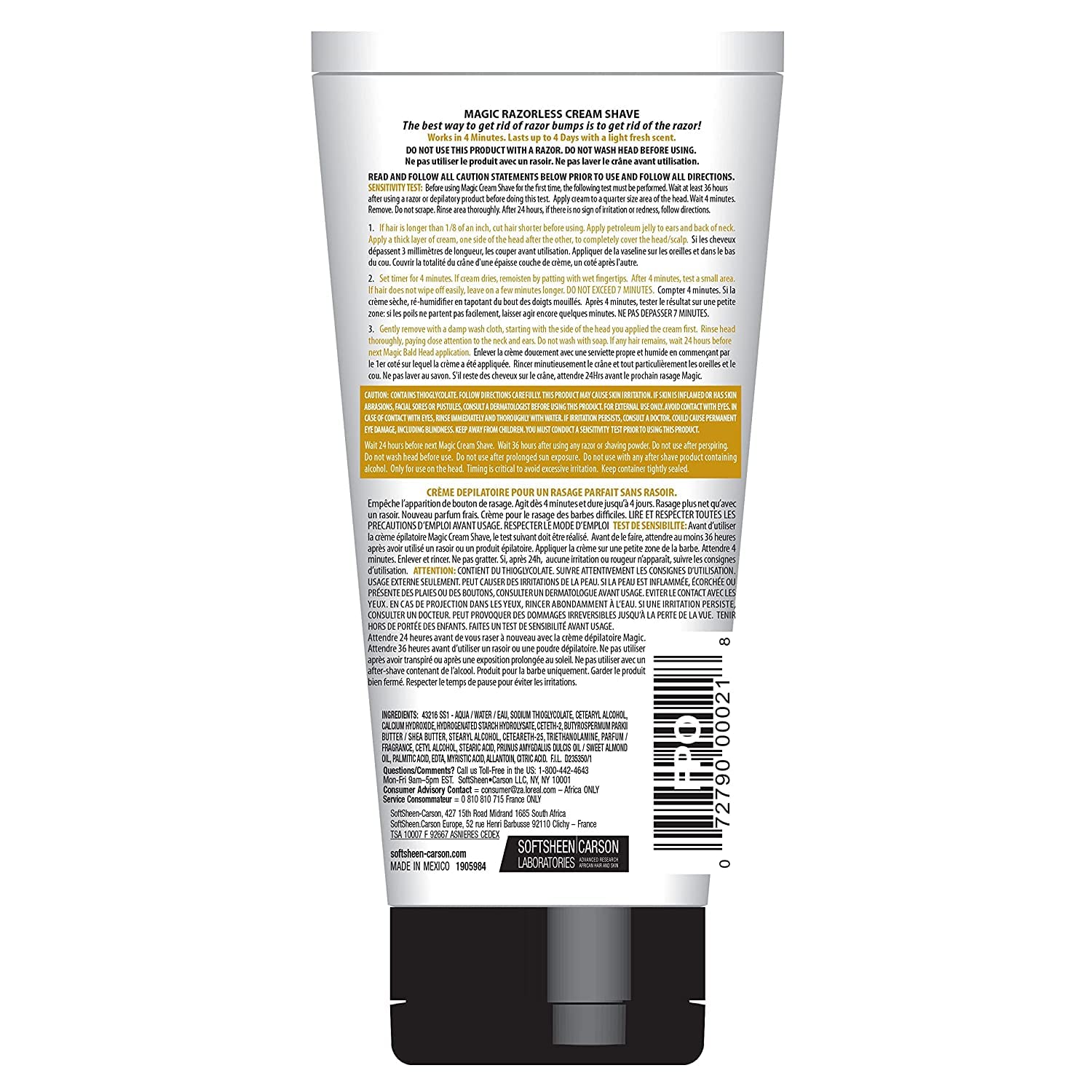 Magic Razorless Cream Shave Bald Head 6 Ounce Tube (177ml) (6 Pack)
