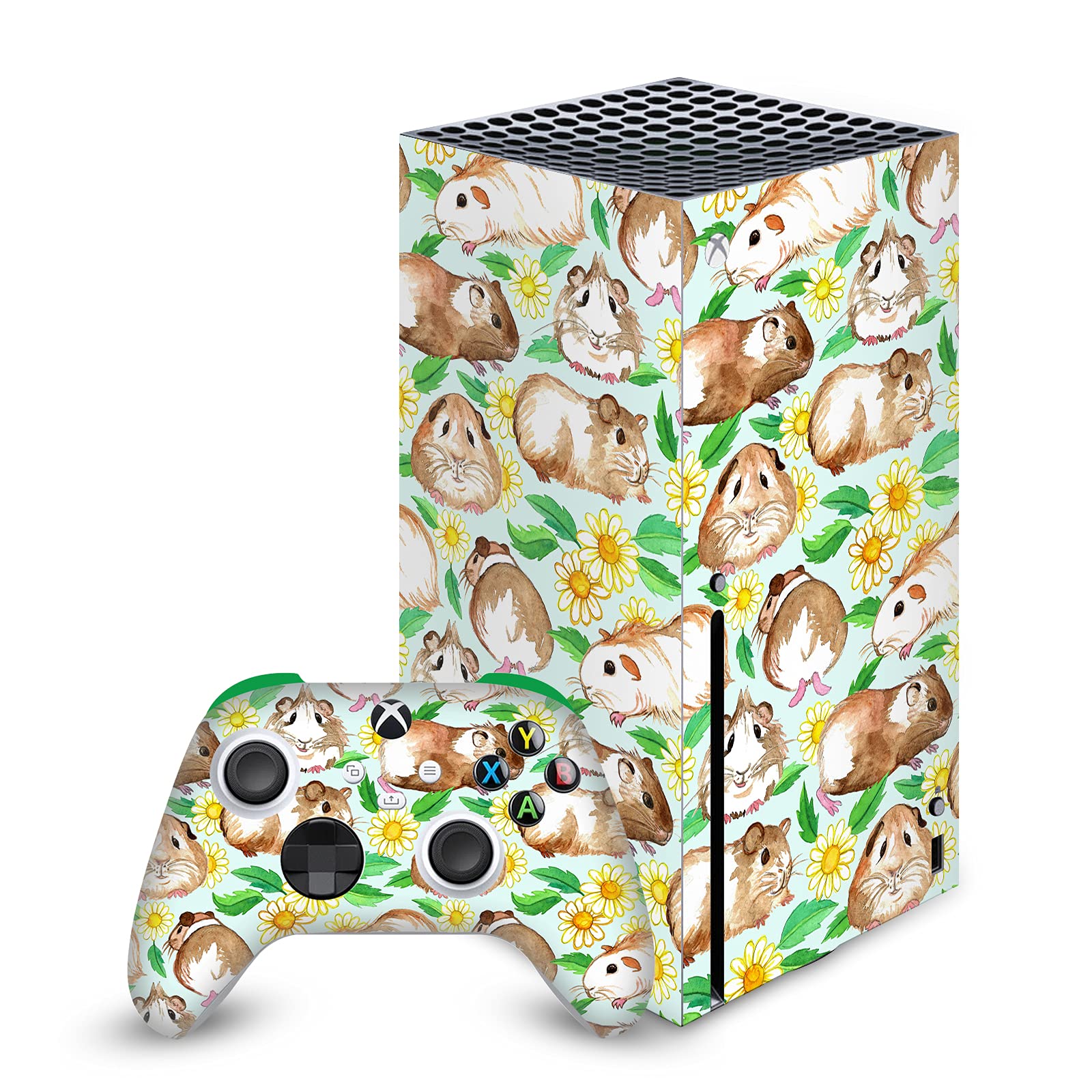 Head Case Designs Officially Licensed Micklyn Le Feuvre Guinea Pigs And Daisies In Watercolour On Mint Art Mix Vinyl Gaming Skin Decal Compatible With Xbox Series X Console and Controller Bundle
