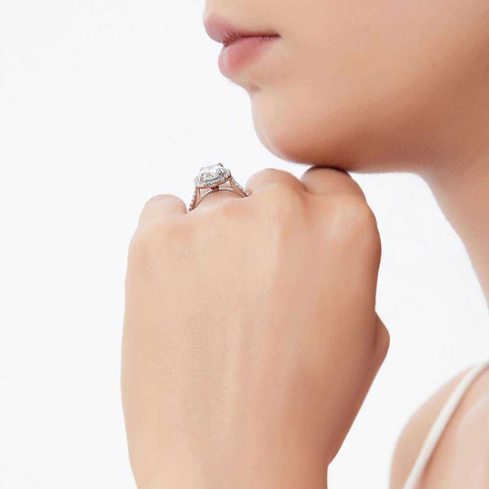 BERRICLE Sterling Silver Halo Wedding Engagement Rings Oval Cut Cubic Zirconia CZ Ring for Women, Rhodium Plated Size 6.5
