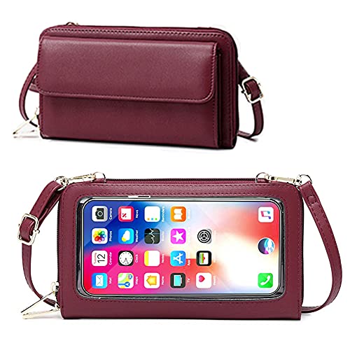 Formva Women Touch Screen Crossbody Bags Cell Phone Wristlets Purse, RFID Blocking Clutch Wallets Card Holder with 2 Shoulder Strap, C-burgundy