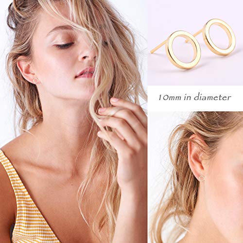 Aobei Pearl 18K Gold Circle Stud Earrings 10MM Small Round Hoop Post Stud for Women Minimalist Jewelry Unisex