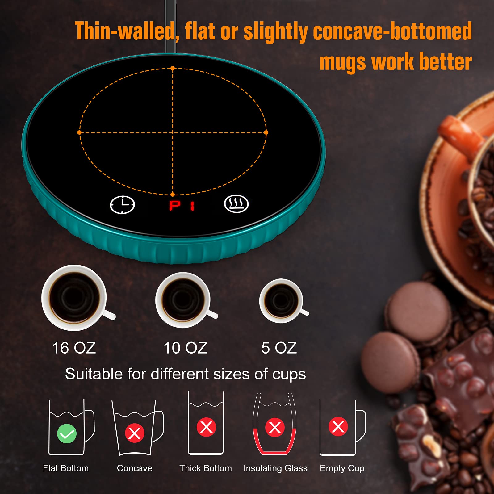 Candle Warmer, Coffee Mug Warmer, Cup Warmer for Desk with Auto Shut Off, Electric Mug Beverage Warmer with 2 Temp Setting and 1-12H Timing, 122/140℉ Candle Wax Cup Warmer for Hot Tea, Cocoa, Milk
