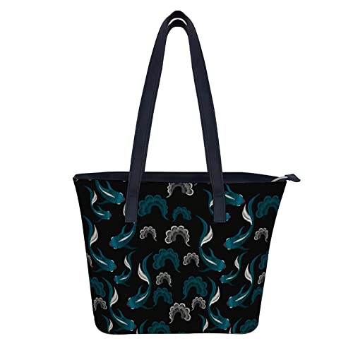 Beautiful Ethnic Koi Fish Women's Tote Bag PU Leather Shoulder Bag Handbags Purse For Work Shopping Travel