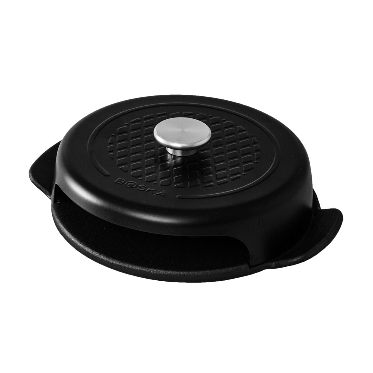 Boska Stainless Steel Pizza Baker - Cast Iron Pizza Pan - For Cooking, Baking, Grilling - Durable, Even-Heating, and Versatile Kitchen Cookware - Dual Handle Pan