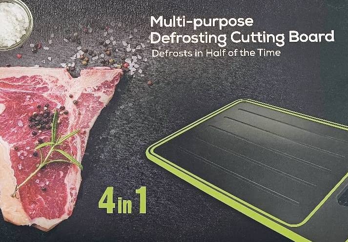 Bandeja de Descongelación - Tabla de cortar 4 en 1, Tabla Multifuncional con Afilador de Cuchillo, Rallador de ajo, Tabla para descongelar carne, Tabla de cortar antideslizante doble cara.