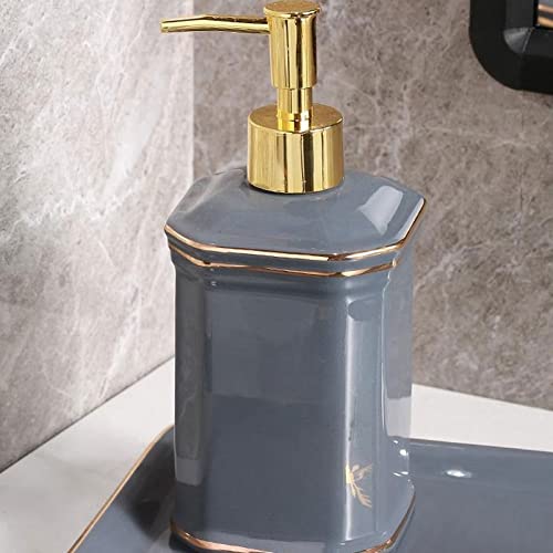 ARINAL Soap Pumps Household Ceramic Toothbrush Cup, Tooth Jar, Mouthwash Cup, Soap Dispenser, Soap Dish Set with Tray Liquid Dispencer Container
