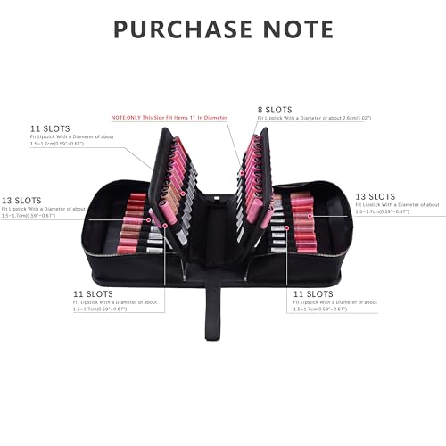 ROWNYEON Lipstick Organizer Case Lipstick Holder 67 Slots Portable Lipstick Bag Travel Makeup Bag Cosmetic Case Large Capacity Lipstick Carrying Case Makeup Artist Lip Gloss Storage Bag -Black