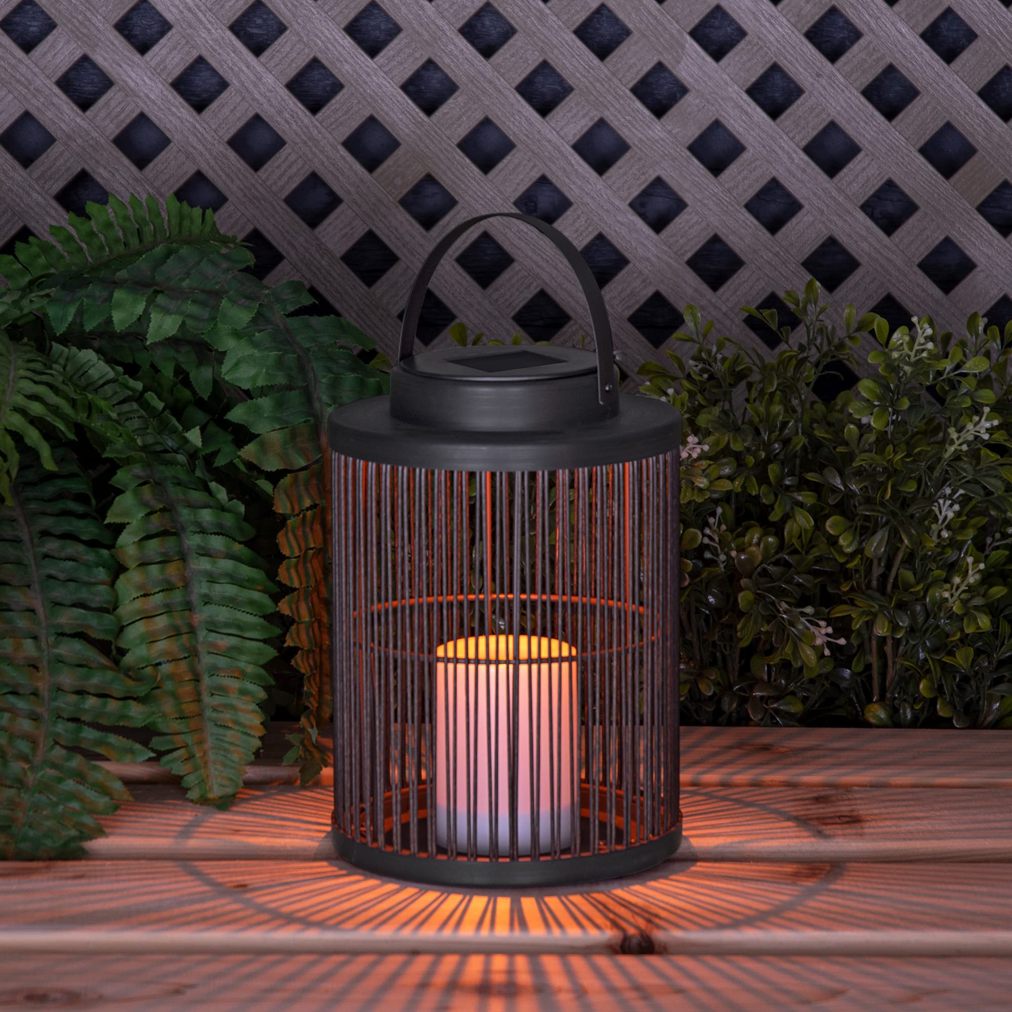 Sterno Home Hanging Rattan Basket Solar LED Light Flameless Candle Lantern, 15.0", Black