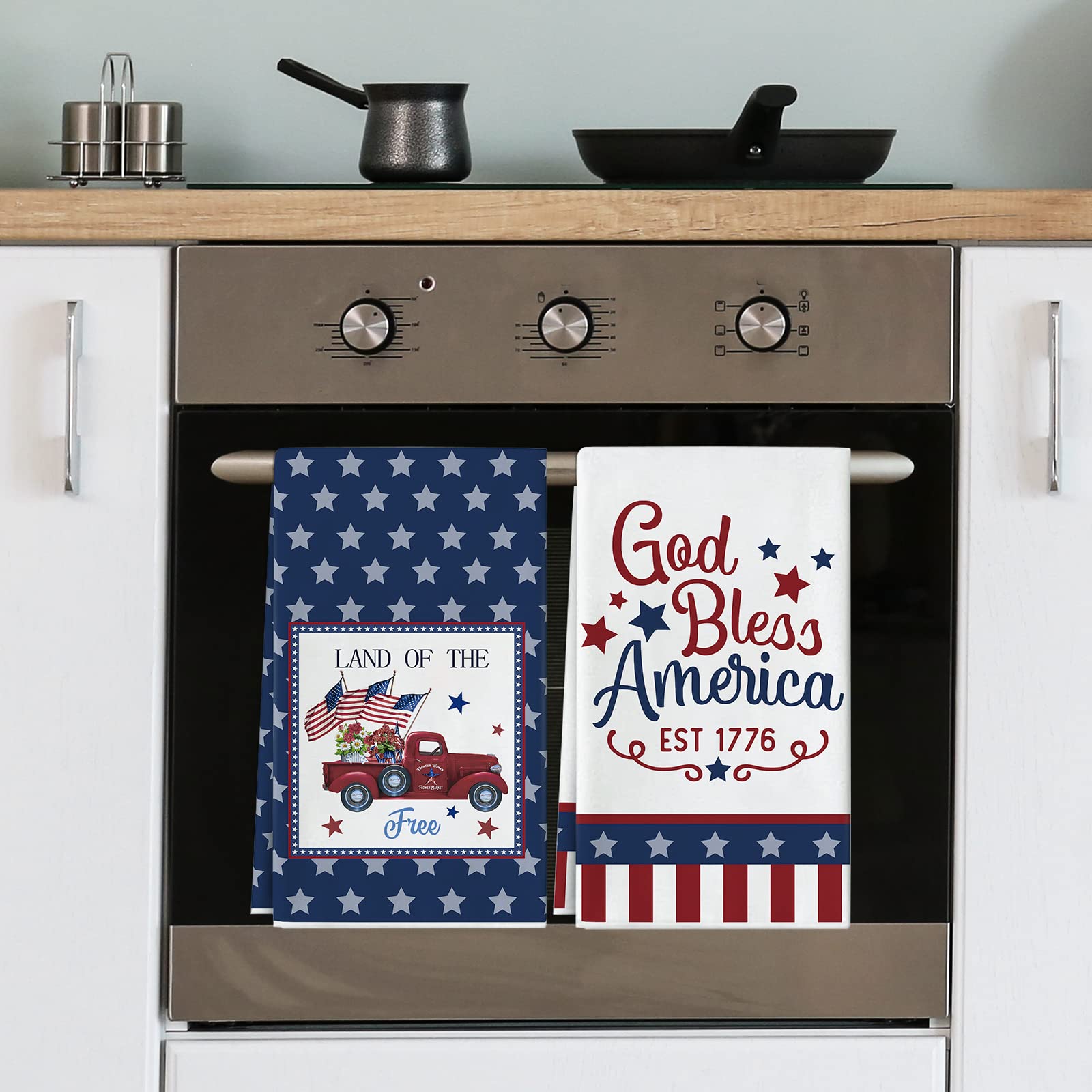 AnyDesign Patriotic Kitchen Dish Towel 18 x 28 4th of July Stars Stripes Dishcloth American Flag Decorative Hand Drying Tea Towel for Independence Day Memorial Day Cooking Baking, 4Pcs