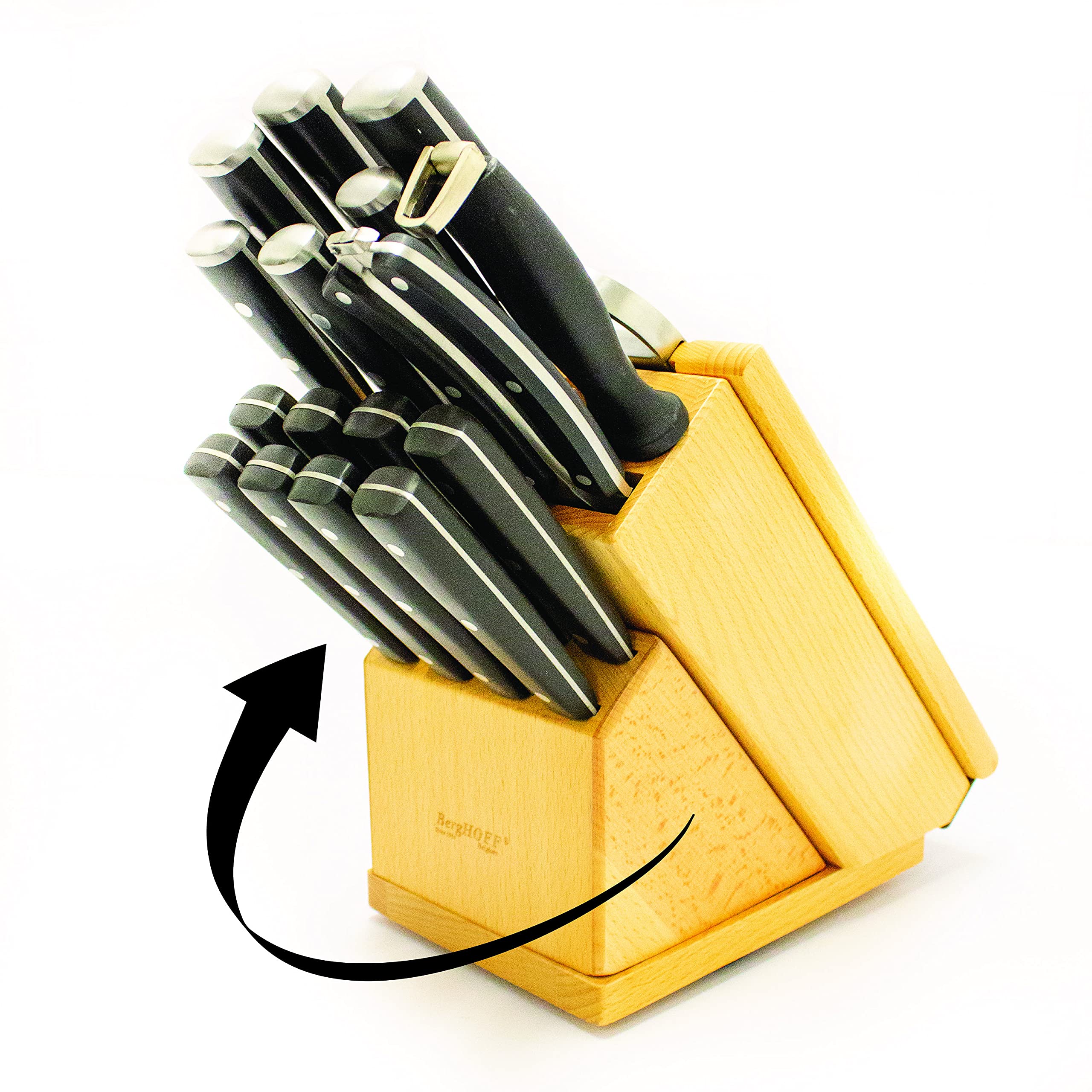 BergHOFF 20 Piece Forged Smart Knife Block/Swivel base, Cut Board & Herb Cutter, Tan