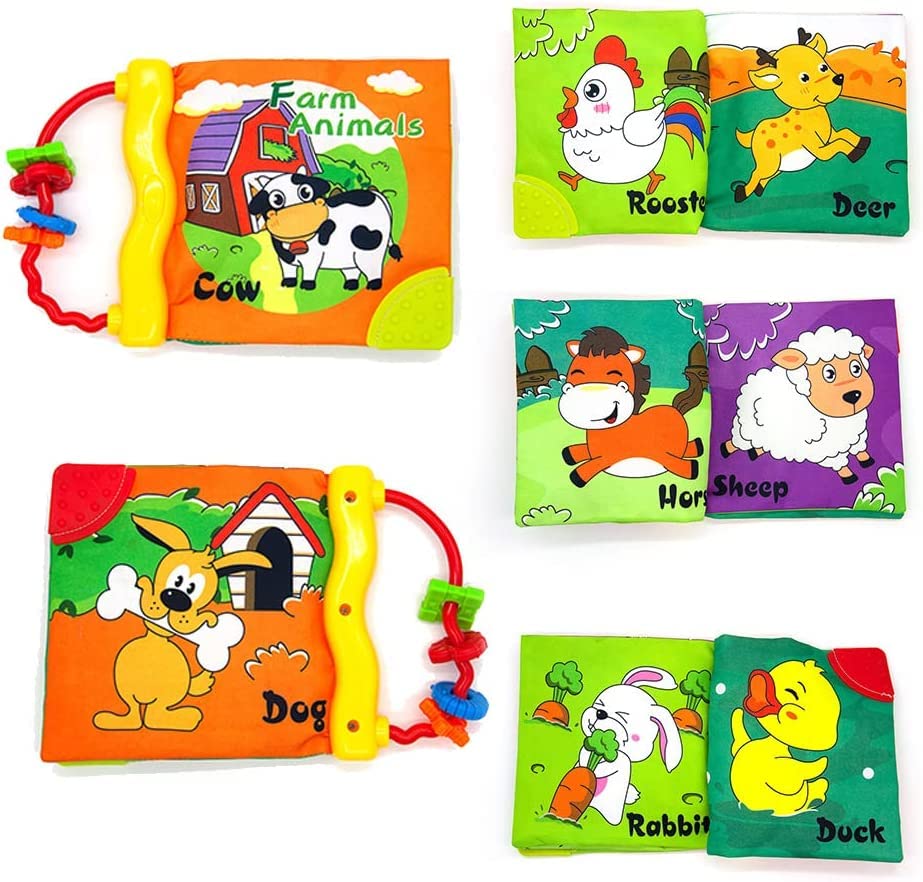 Baby Books Toys Touch and Feel Crinkle Cloth Books with Teether Toy Fabric Book Activity Book Sensory Book Busy Book Farmer…