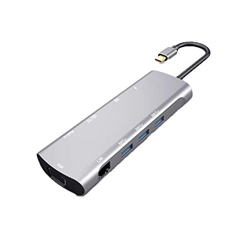 XUNMAIFHB Portable Docking Station,Multi-Function hub 10-in-1 Docking Station PD Charging HDMI, SD/TF Card Slot, 3.5mm Audio Port, VGA, Gigabit Ethernet Port, USB3.03 Fast Transmission