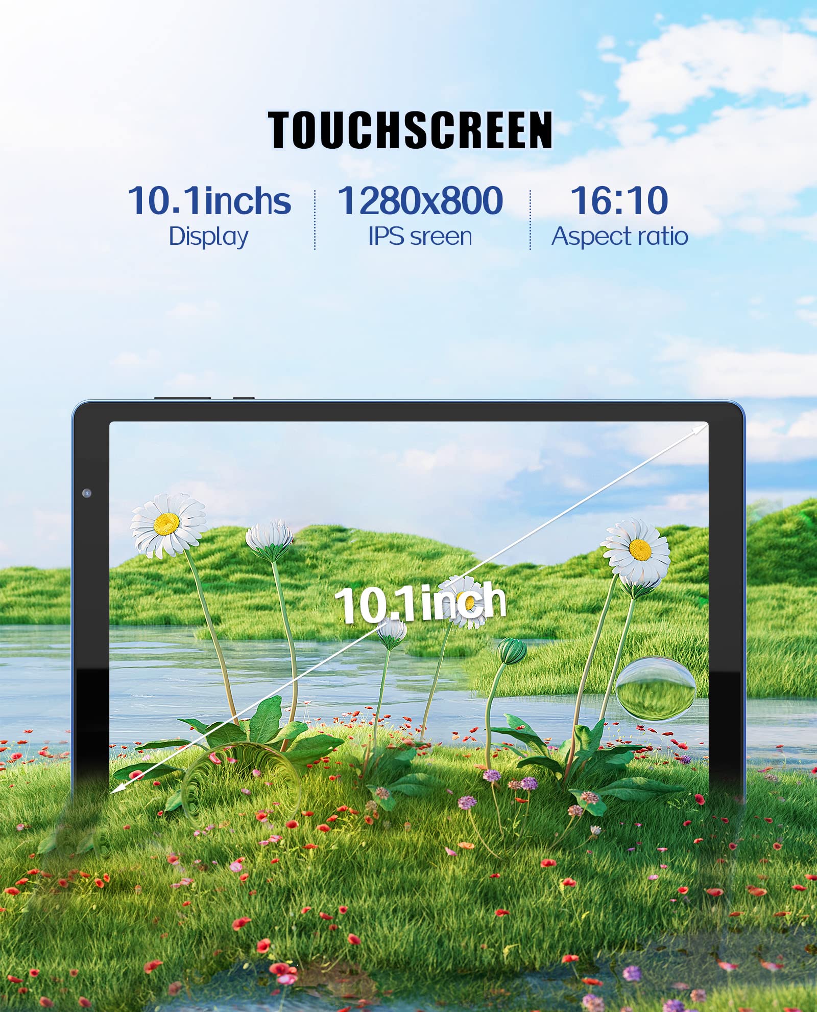 BAKEN Android 12 Tablet 10 inch Tablets, 2GB RAM 32GB ROM, Quad-Core Tablets, IPS HD Touch Screen and Dual Speaker, 2.4G Wi-Fi Tablets, 256GB SD Card Expand, 6000mAh Long Battery Life（Blue）