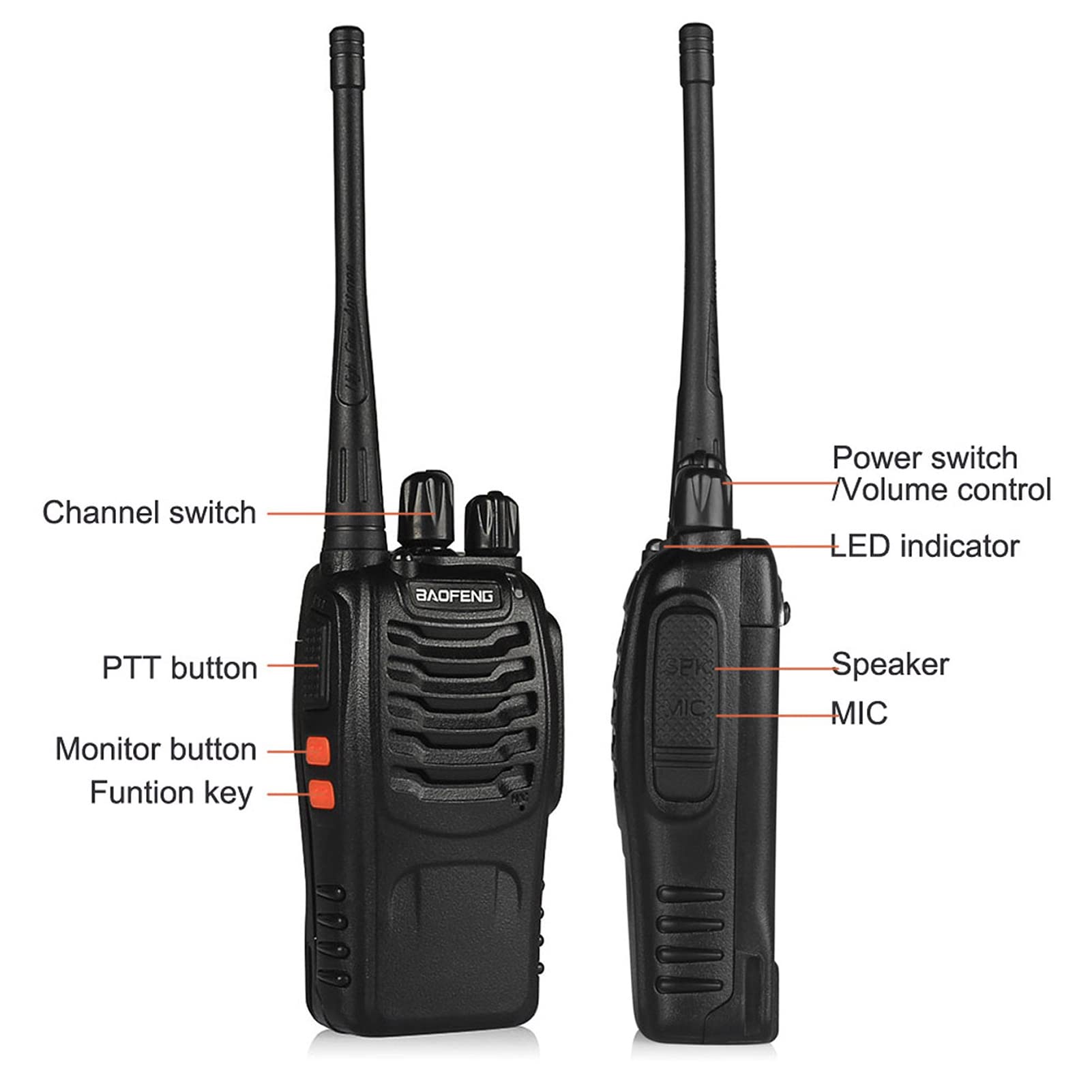 Baofeng BF-888S Walkie Talkies for Adults Long Range Rechargeable Handheld Free Two Way Radios with Earpieces, Flashlight, 16 Channel Work Walky Talky for Cruise Ship Hiking Hunting Skiing(4 Pack)