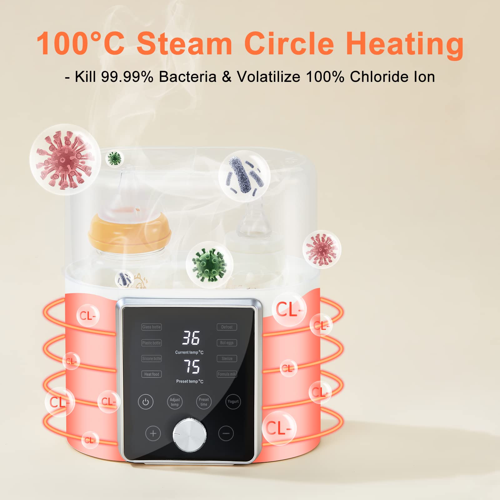 Baby Bottle Warmer, 8 in 1 Multi-Function Bottle Warmer, AI Temperature Control Rotate Button Bottle Warmer for Breastmilk, Low Noise Presettable Bottle Warmers, 24 Hours Keep Warming (2 Bottle)