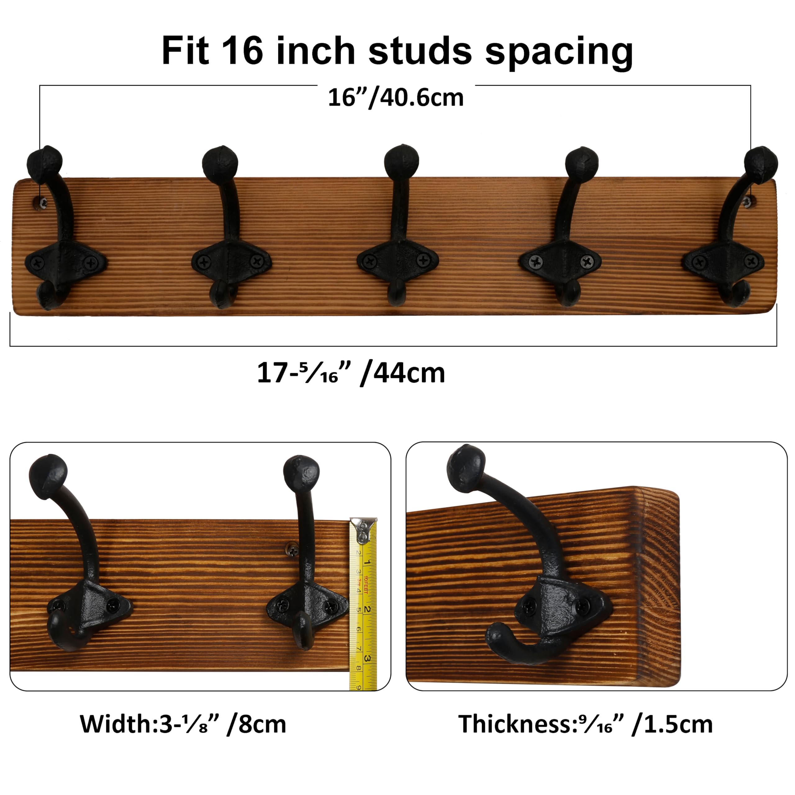 WEBI Rustic Coat Rack Wall Mount,5 Cast Iron Coat Hooks Wall Mounted,Heavy Duty Antique Vintage Hooks for Hanging Coats,Jacket,Clothes,Black