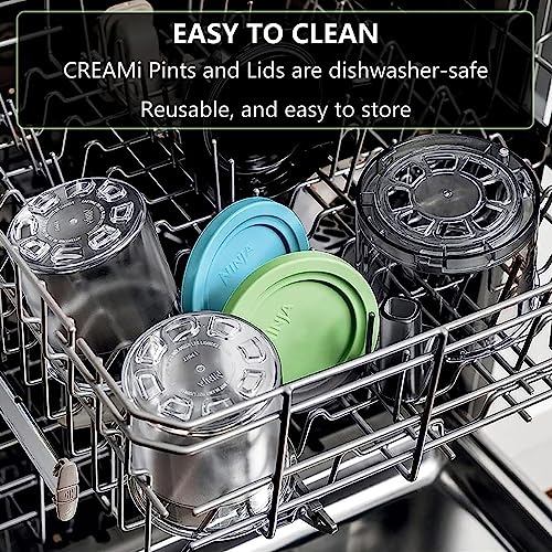 BBAUER Ice Cream Containers 4 Pack for Ninja Creami Pints and Lids,Compatible with NC301 NC300 NC299AMZ Series Ice Cream Maker,16oz Cup,with 4 PC Spoons,Dishwasher Safe,Pink/Green/Grey/Blue