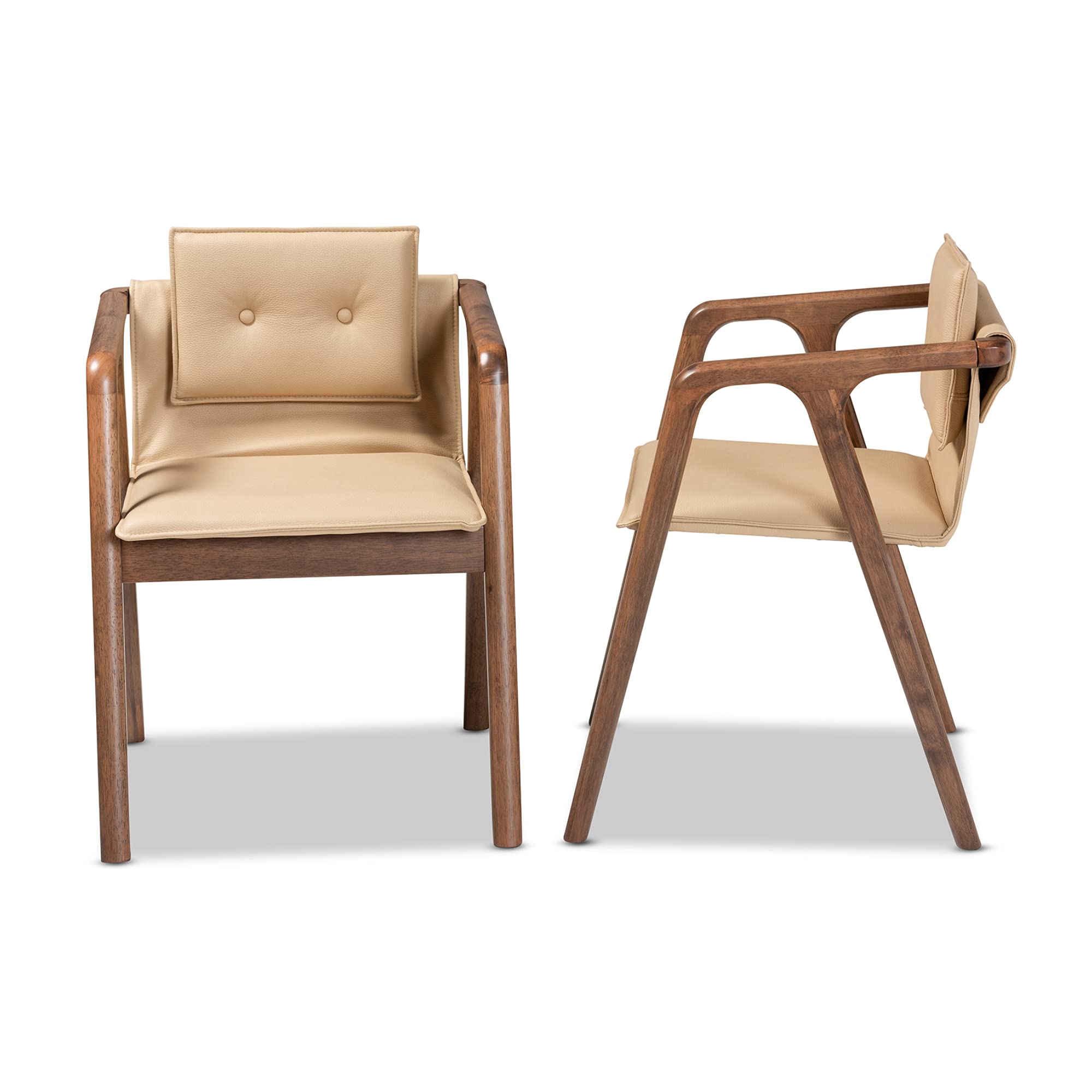 Baxton Studio Marcena Dining Chair Set Beige Imitation Leather Upholstered and Walnut Brown Finished Wood 2-Piece Dining Chair Set