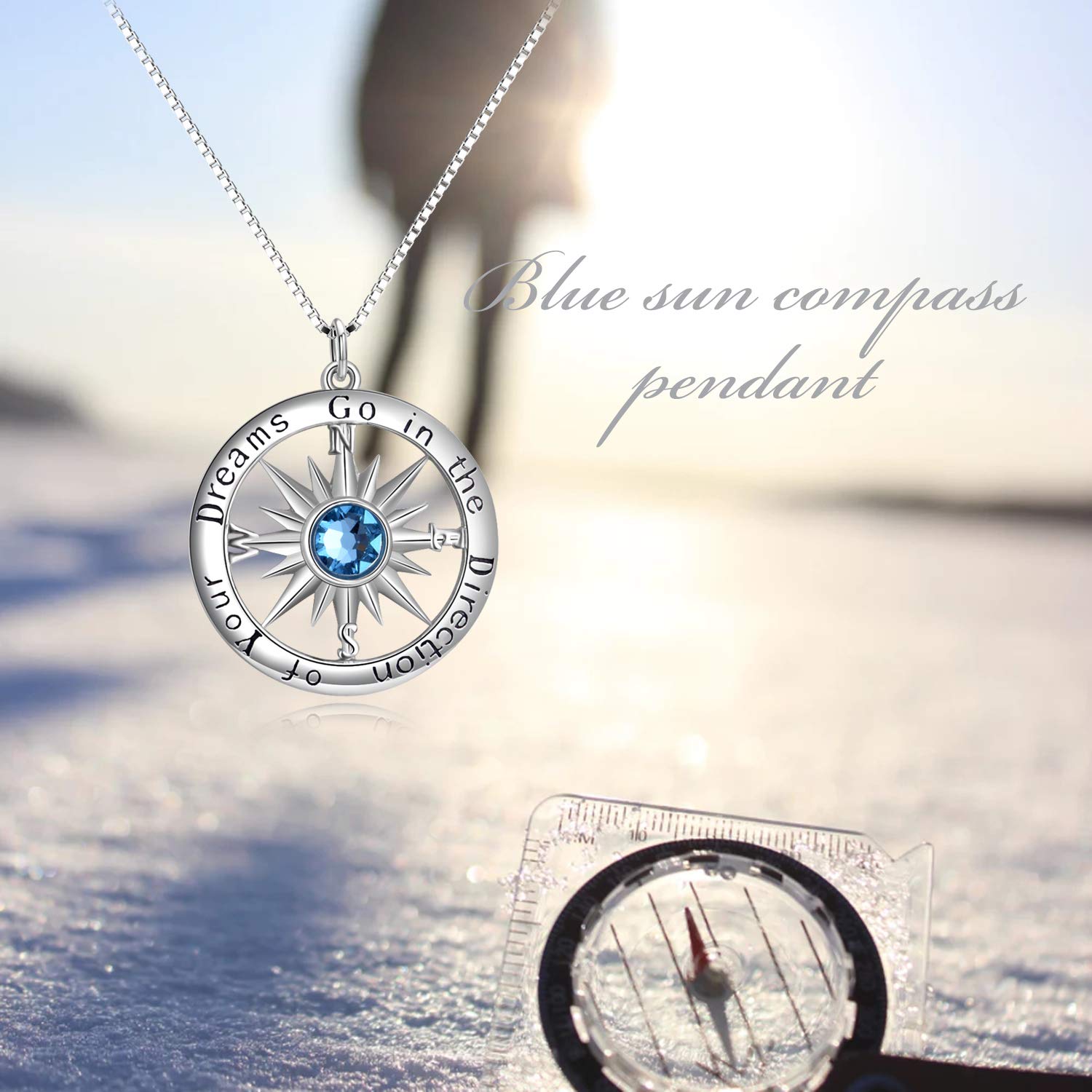 AOBOCO Compass Necklace for Women Sterling Silver 2022 Graduation Gifts for Him Her