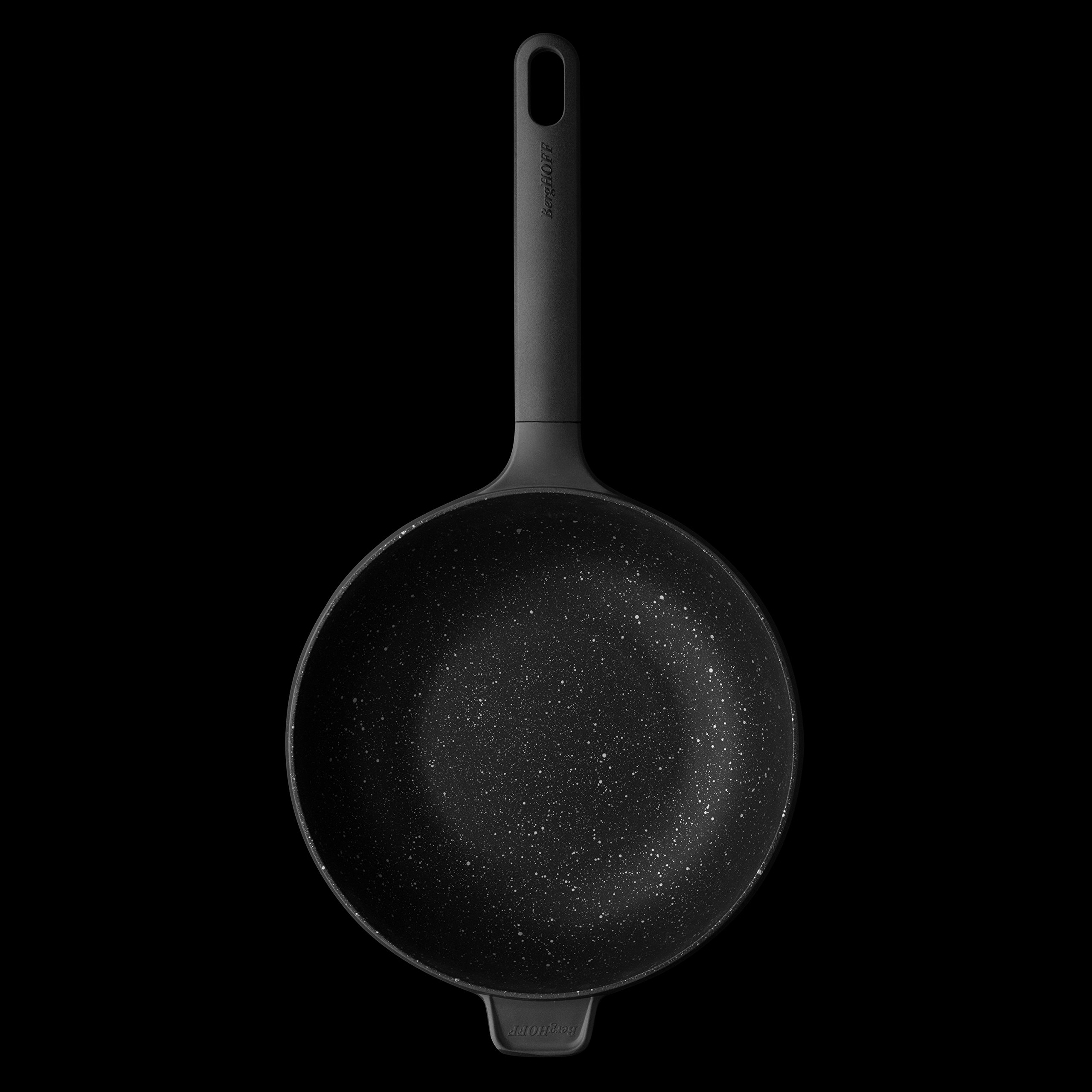 BergHOFF GEM Non-stick Cast Aluminum Stir-Frying Pan 10" 3.0 qt. Black Stay-cool Handle, Hanging Loop Ferno-Green, PFOA Free Coating Induction Cooktop Fast Heating