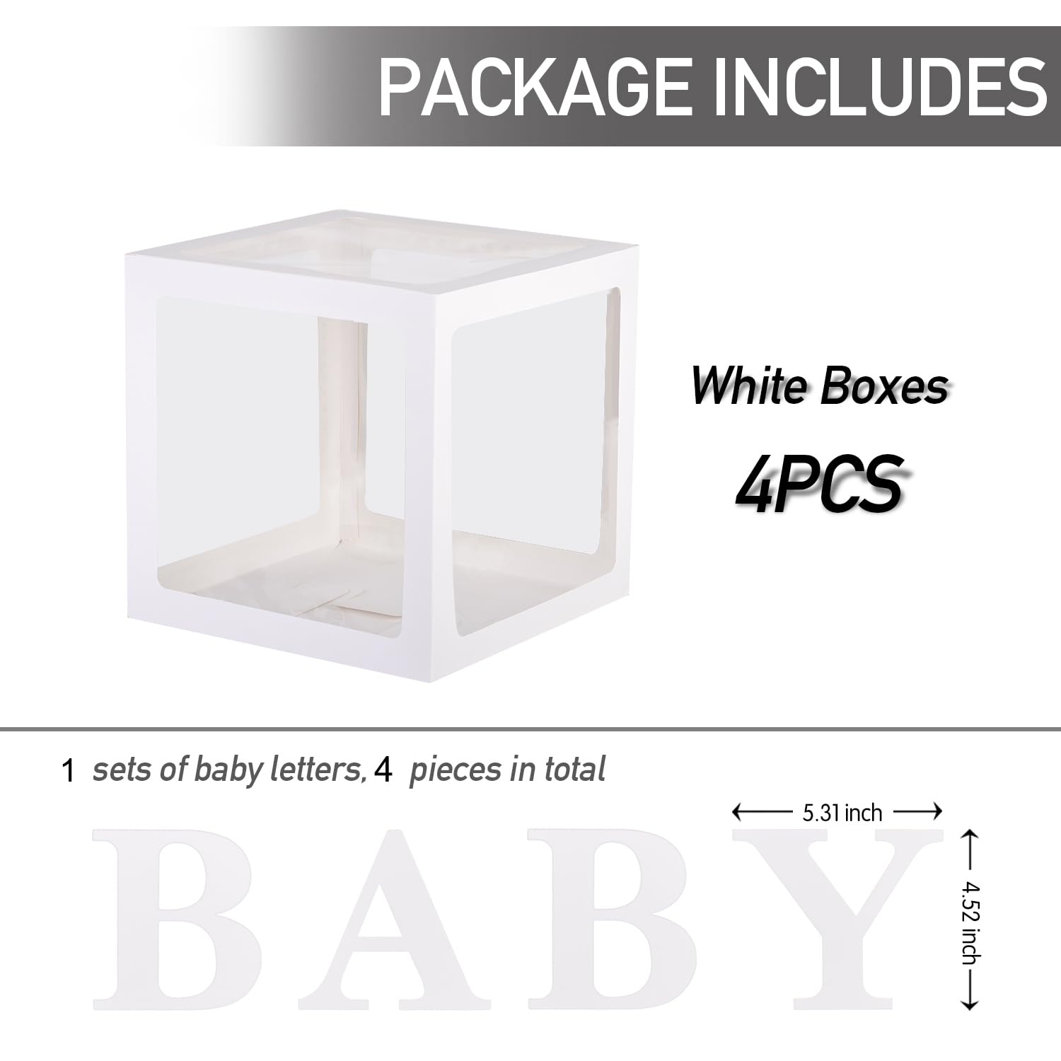 Baby Boxes With 4 pcs Letters White Clear Balloon Box Blocks for Baby Shower and Birthday Party