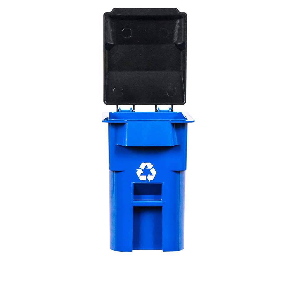 Miniature Toy Blue Recycling Trash Can with Lid & Wheels for Wrestling Action Figures