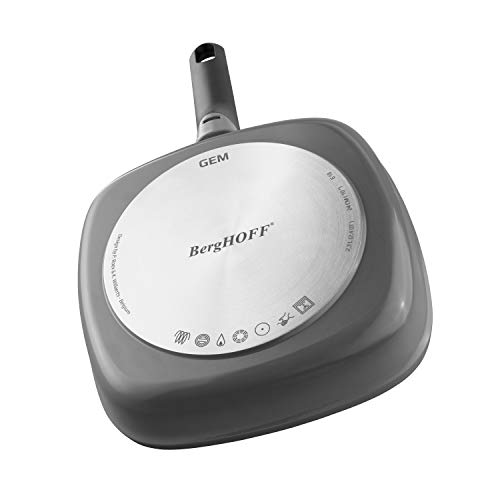Berghoff GEM Non-stick Grill Pan 10", Square, Stay-cool, Detachable Handle, Ferno-Green, Non-Toxic Coating, Induction Cooktop Ready